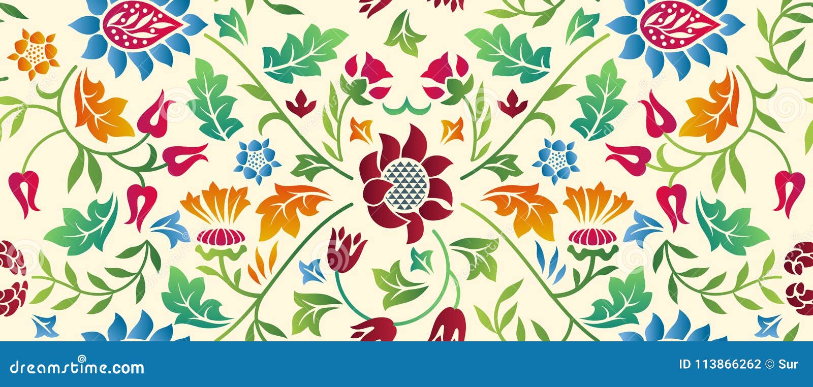 Floral Seamless Horizontal Pattern on Light Background. Vector ...