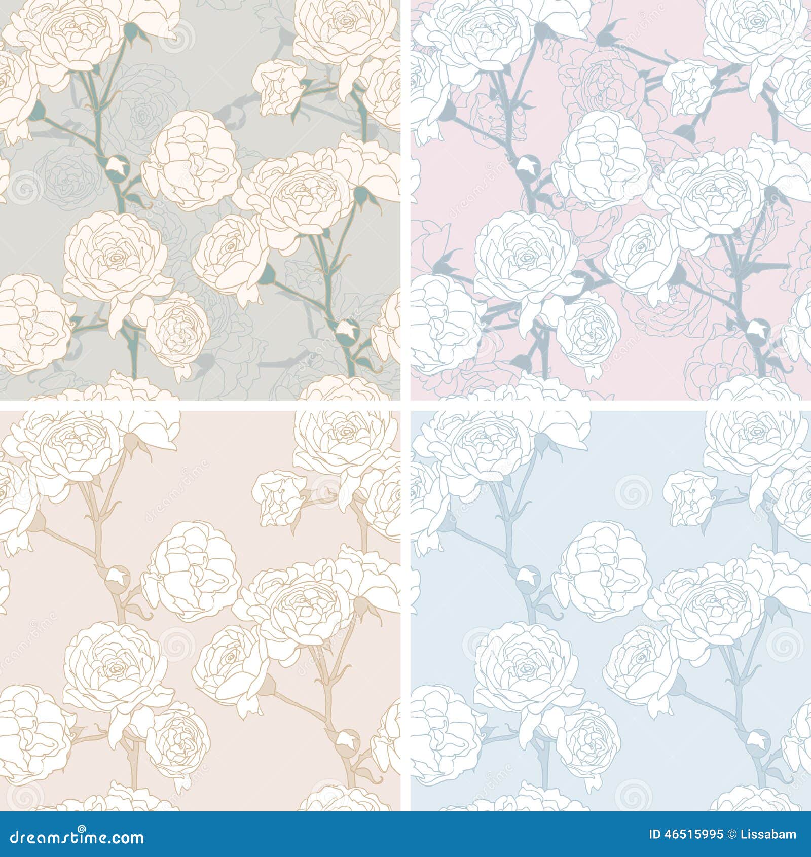 Floral Seamless Pastel Patterns Set Stock Vector - Illustration of ...