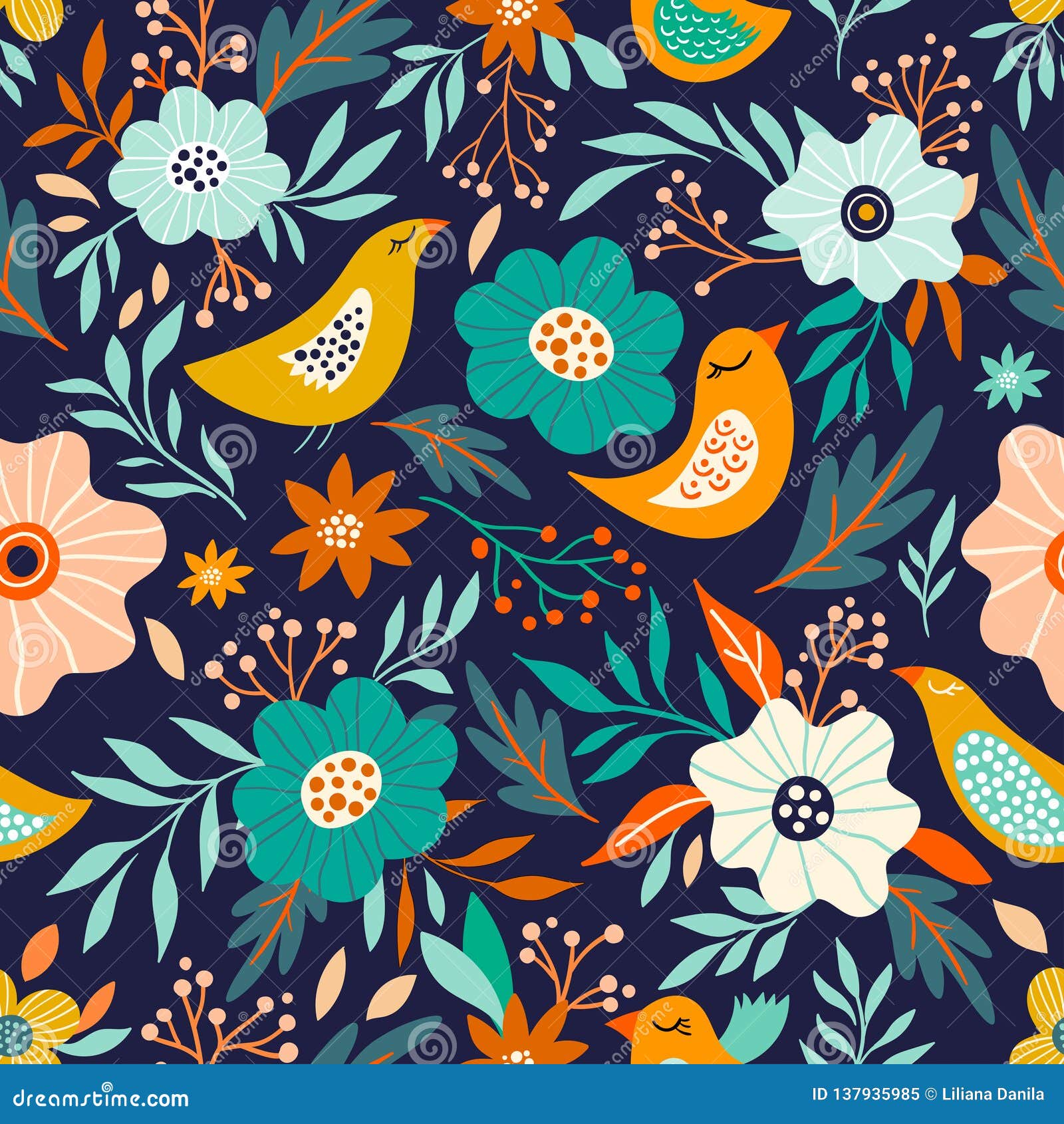 : Spring Time Seamless Pattern with Floral Design Stock Vector ...
