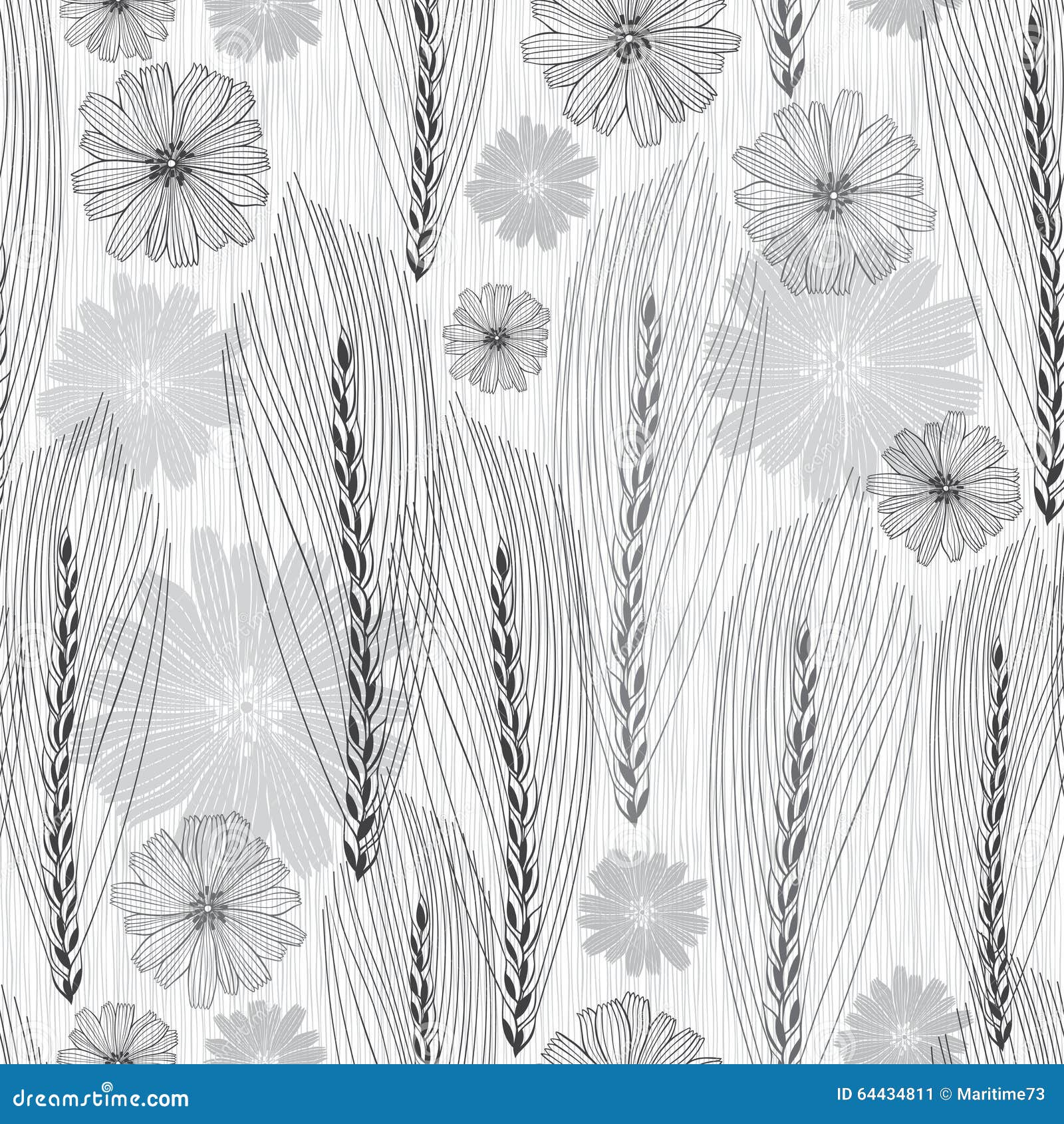 Floral Seamless Pattern with Abstract Ears of Grain and Flowers. Stock ...