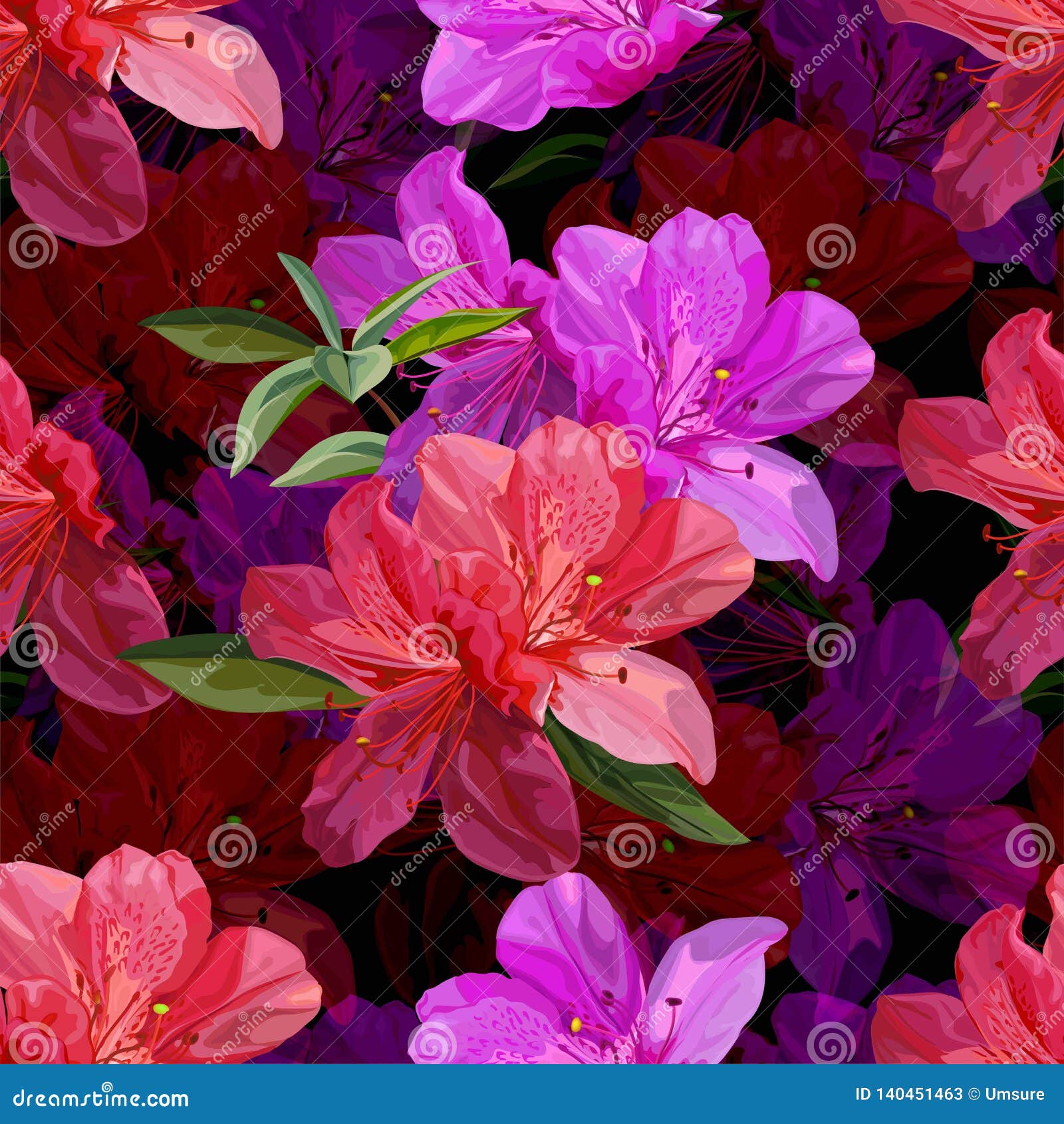 Floral Seamless Pattern with Azalea Vector Illustration Stock Vector ...