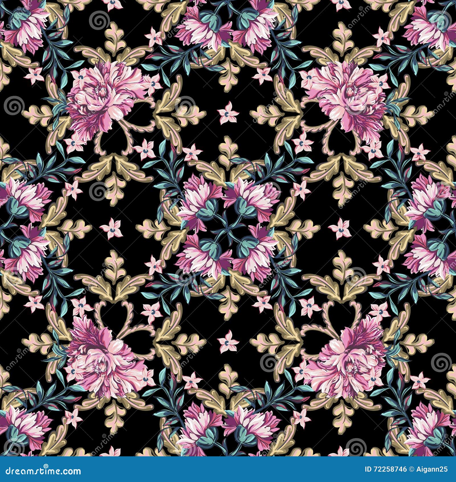 Floral Seamless Pattern in Baroque Style. Stock Vector - Illustration ...