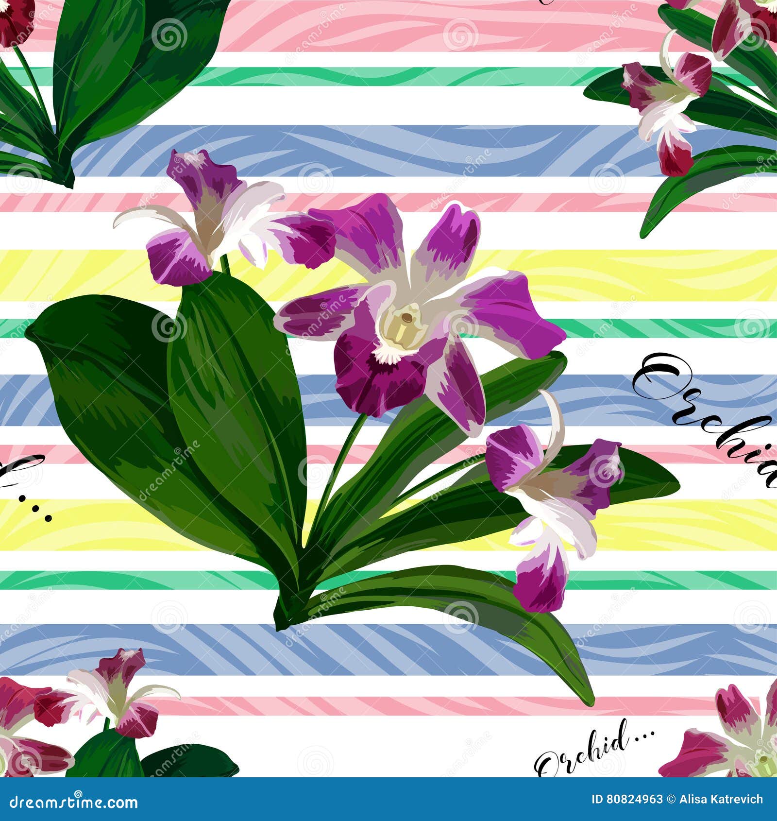 Floral Seamless Pattern with Beautiful Orchid Flowers, Hand-drawing ...