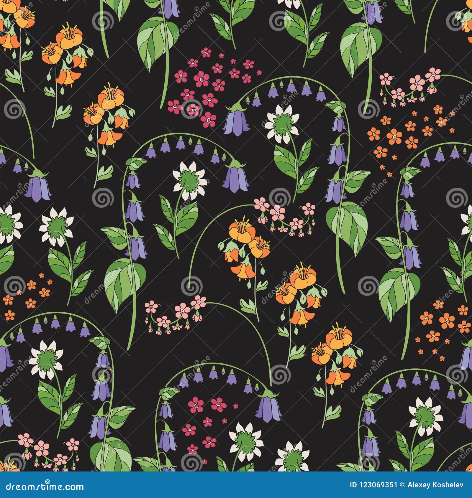 Black Floral Seamless Pattern Stock Vector - Illustration of delicate ...
