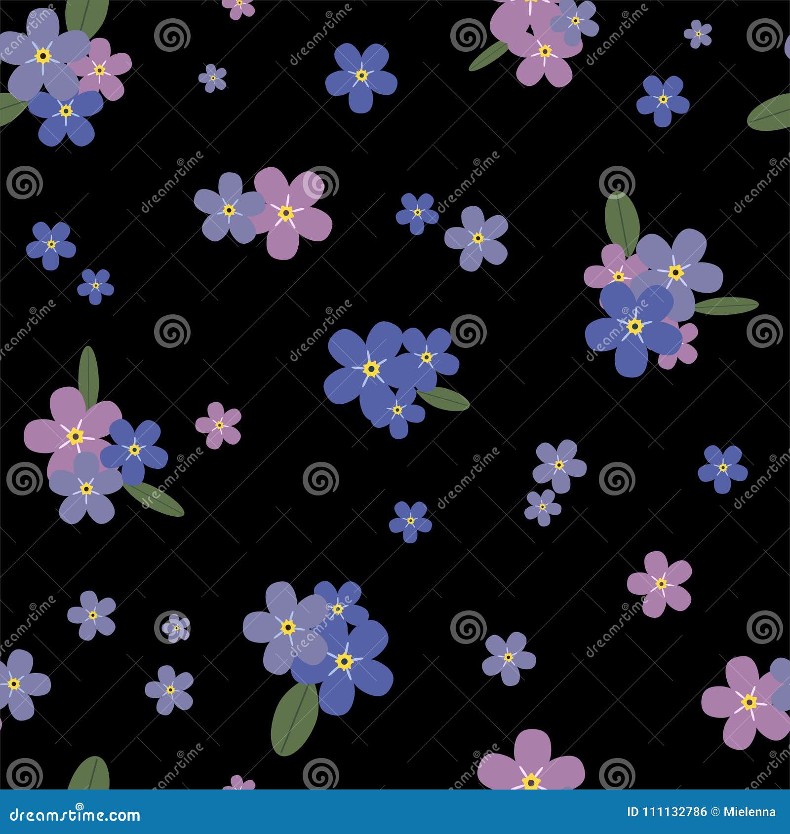 Floral Seamless Pattern with Blue and Pink Forget-me-nots. Vector ...