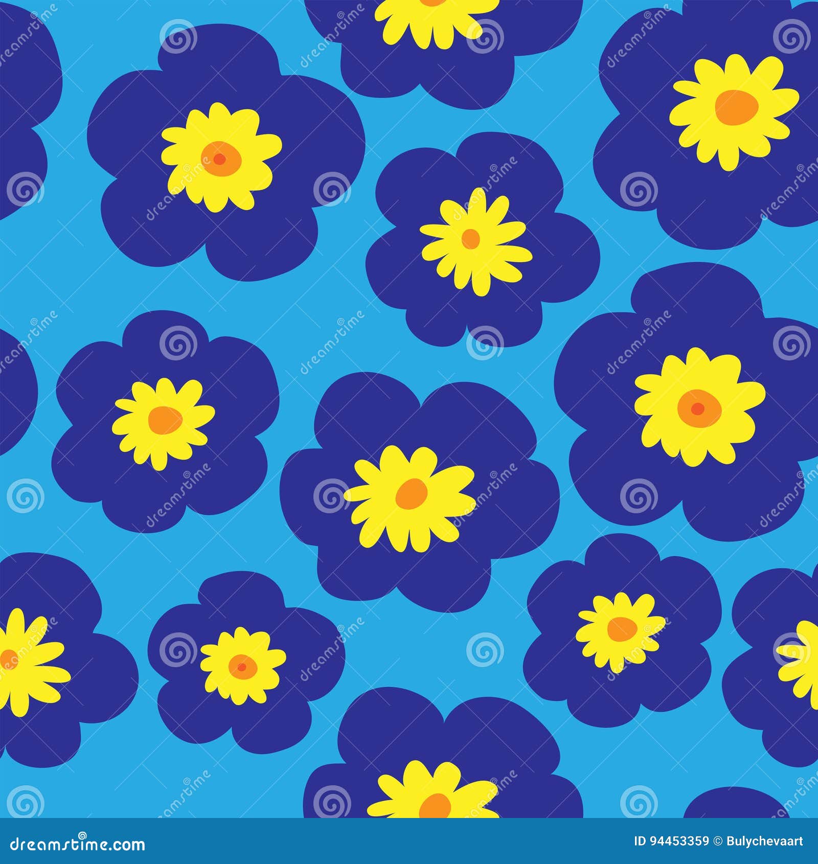 Floral Seamless Pattern with Blue Violets on a Blue Background Stock ...