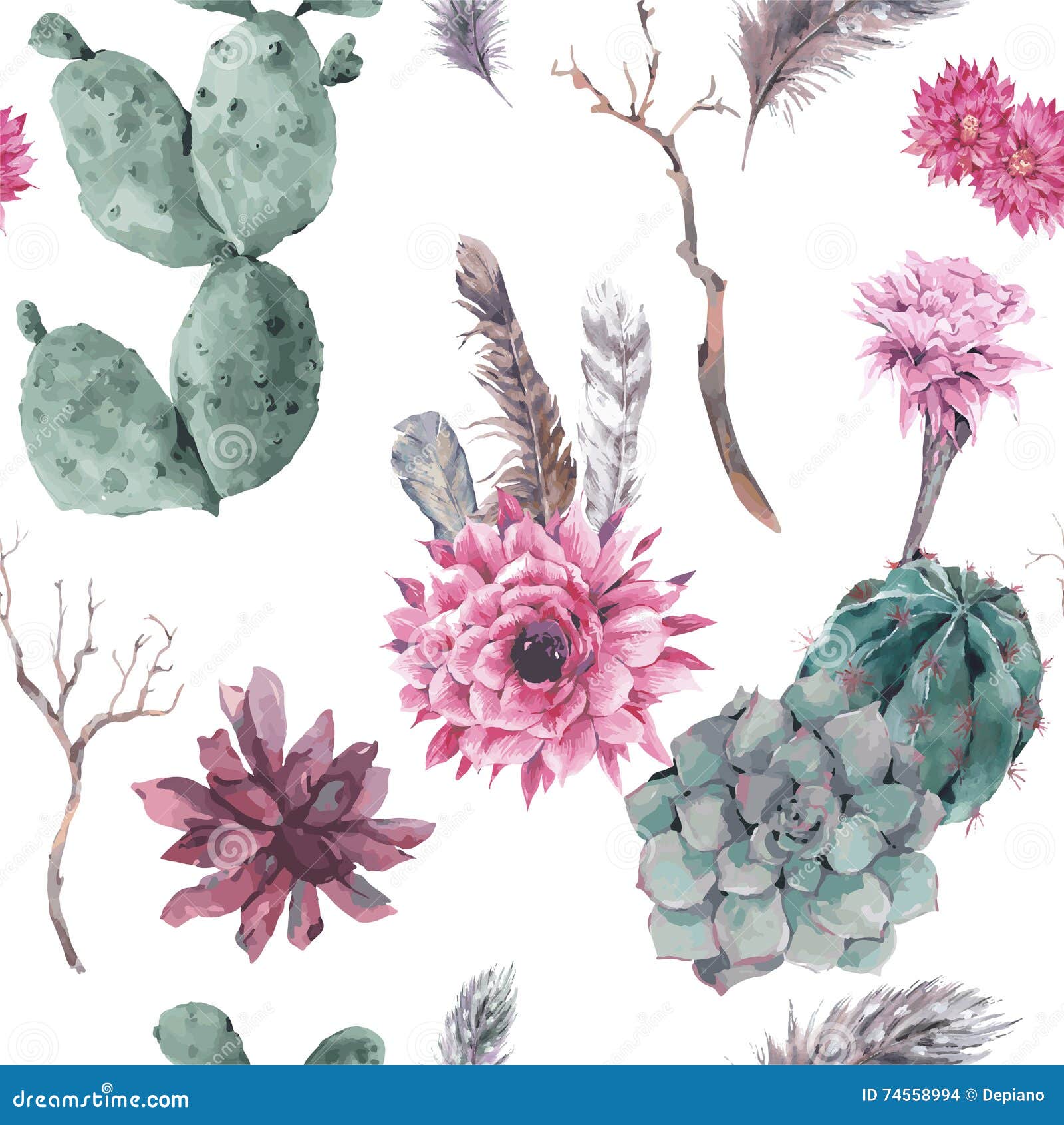 Floral Seamless Pattern with Branches and Succulent Stock Vector ...