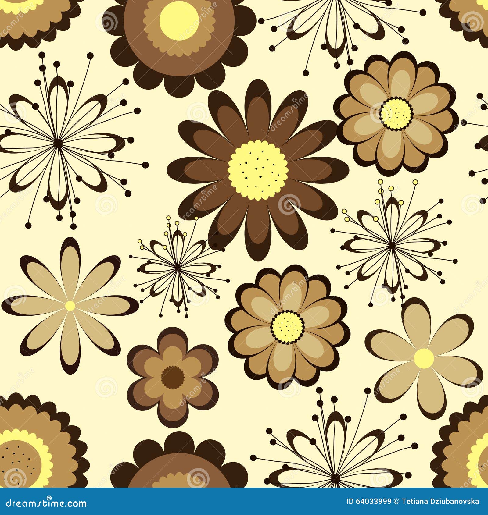 Floral Seamless Pattern. Brown Flowers on Light Background. Stock ...