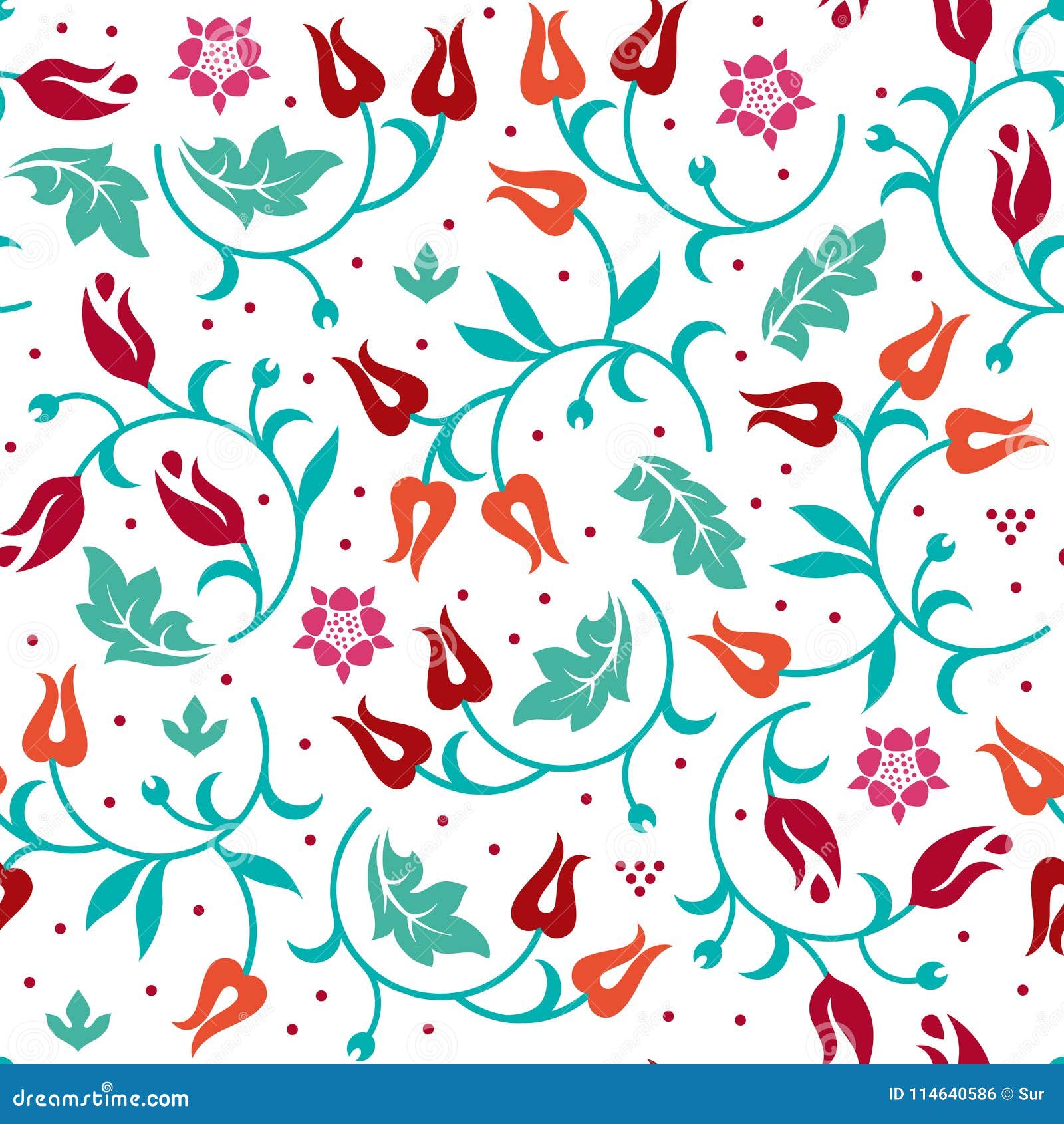Floral Seamless Pattern with Cold Color Scheme. Vector Illustration ...
