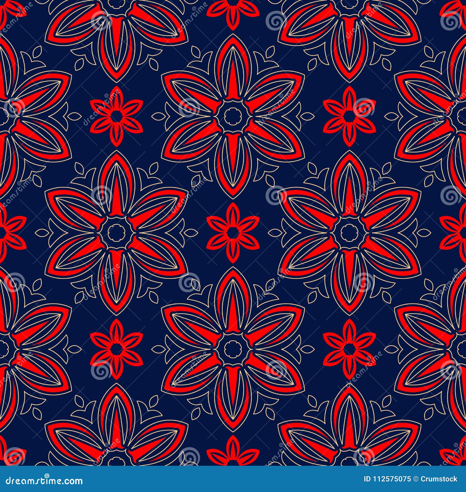 Floral Seamless Pattern. Colored Red and Blue Background Stock Vector ...