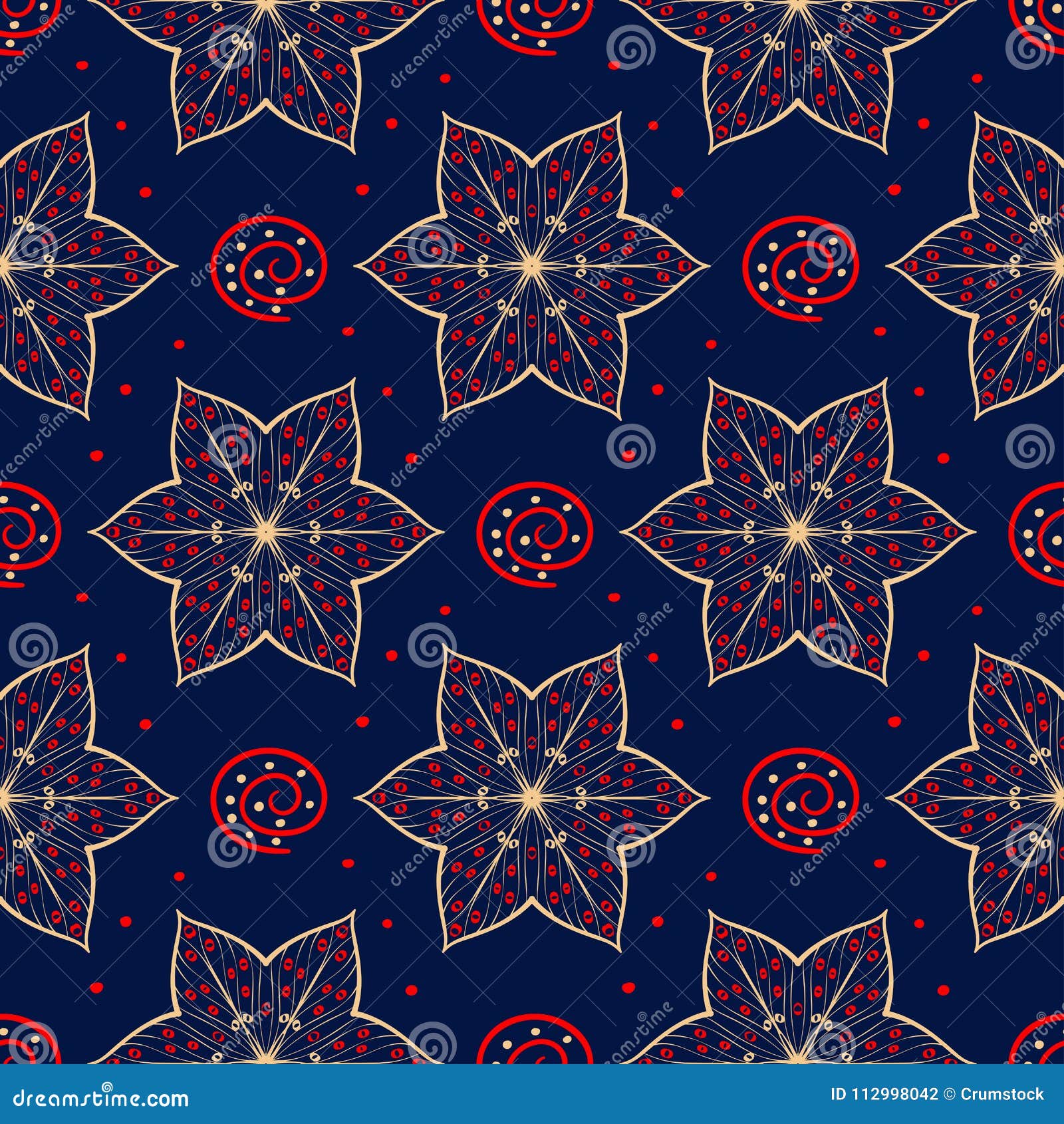 Floral Seamless Pattern. Colored Red and Blue Background Stock Vector ...