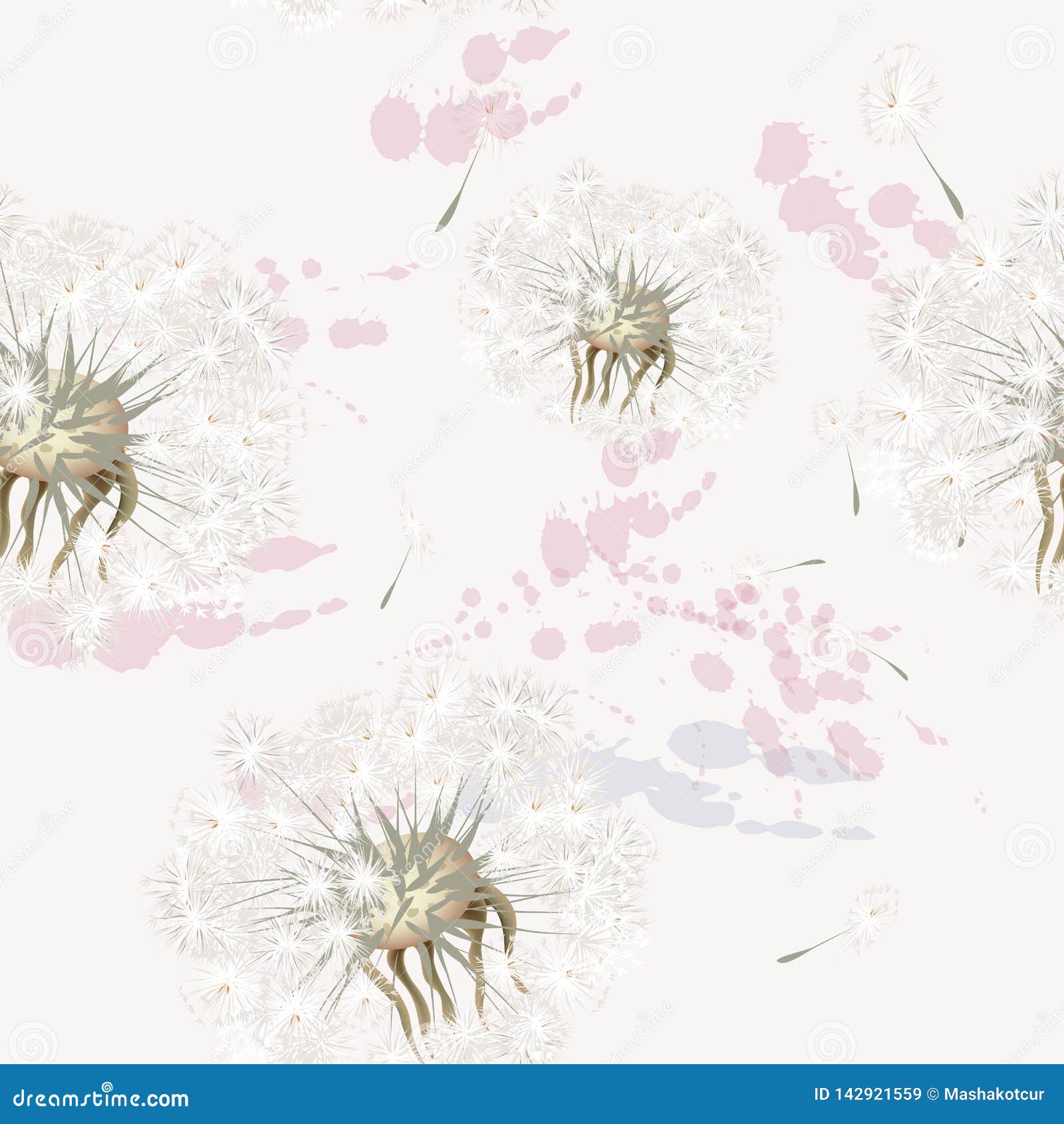 Floral Seamless Pattern with Dandelions on Pink Background Stock Vector ...