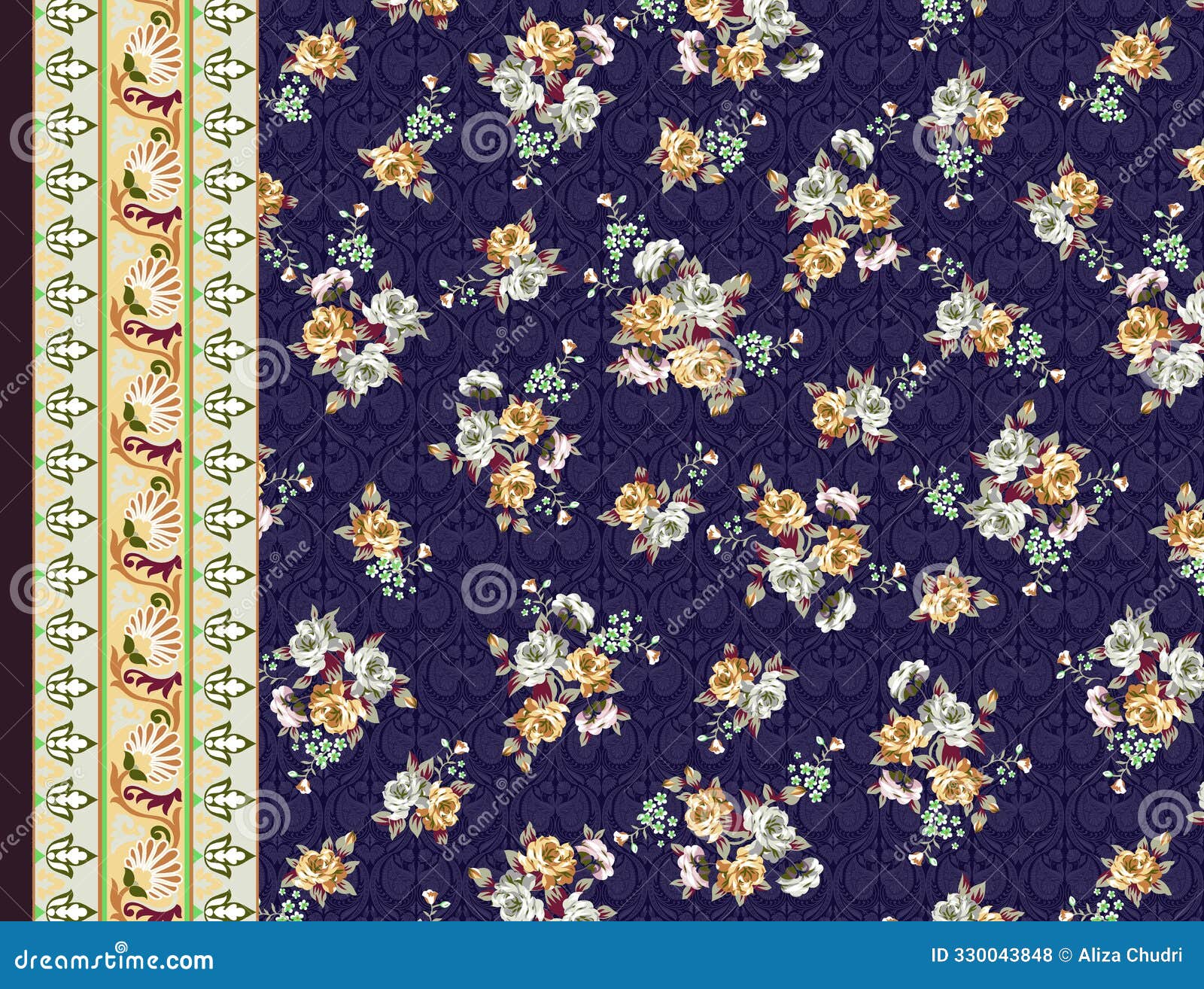 Floral Seamless Pattern with Digital Border Stock Illustration for ...