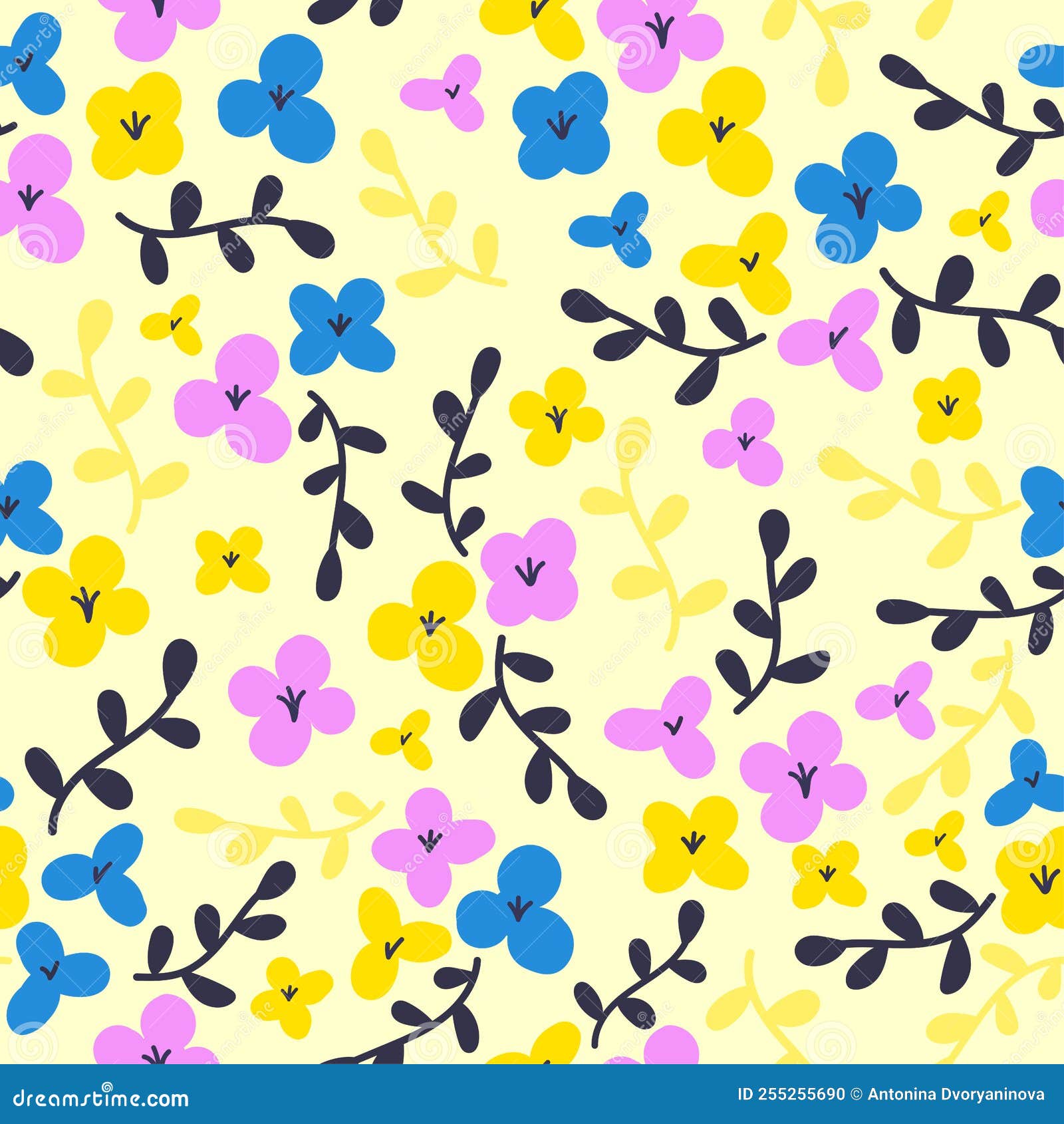 Floral Seamless Pattern in Flat Cartoon Style Stock Vector ...