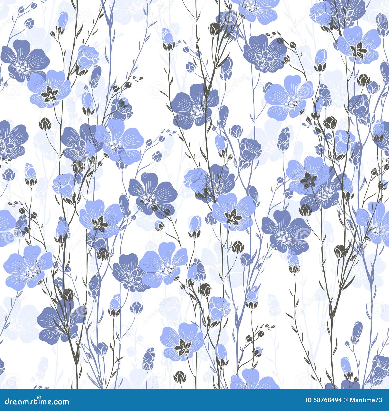 Floral Seamless Pattern of Flax Plant with Flowers and Buds. Stock ...