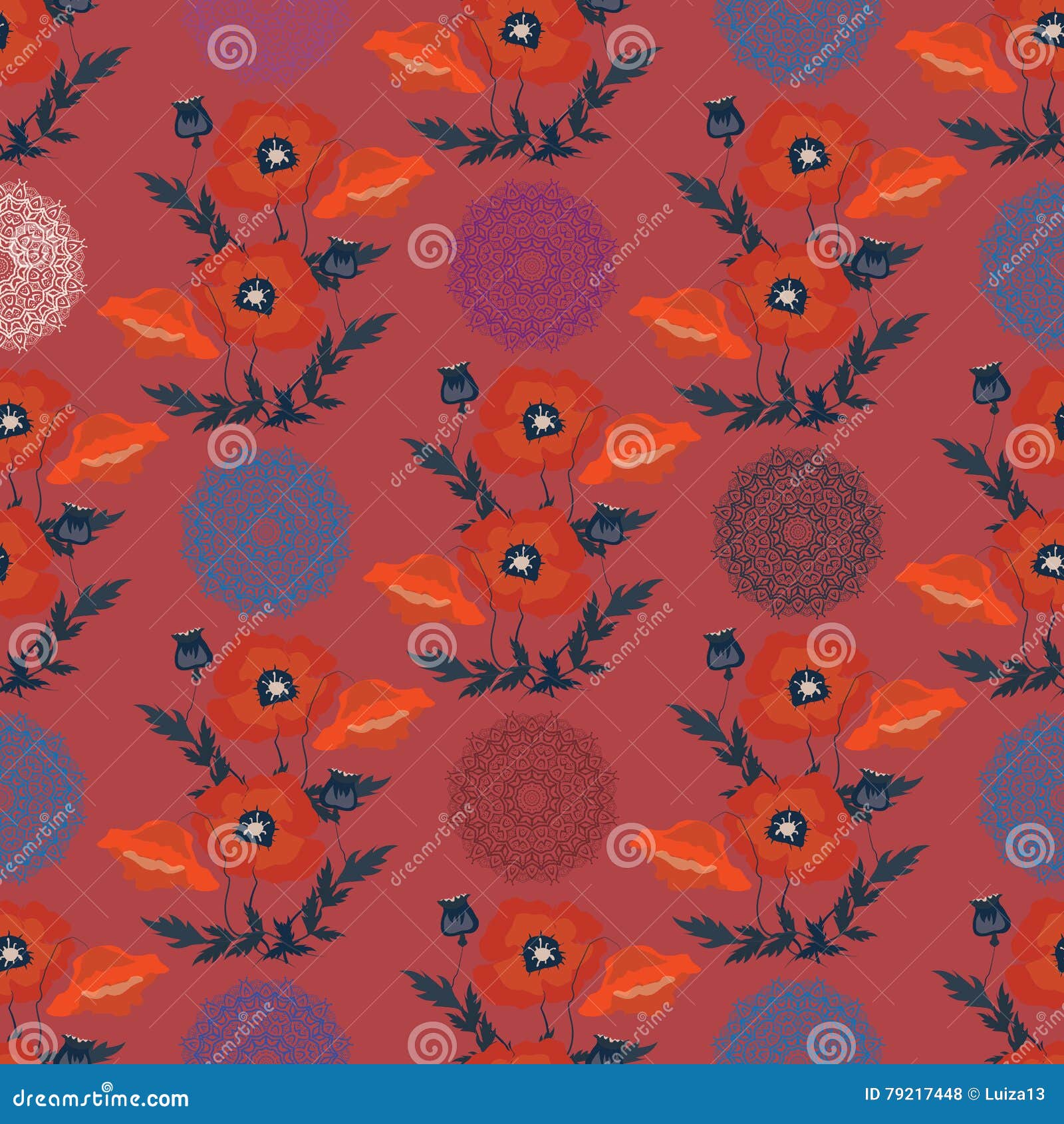 Floral Seamless Pattern. Flower Poppy Background. Mandala. Stock Vector ...