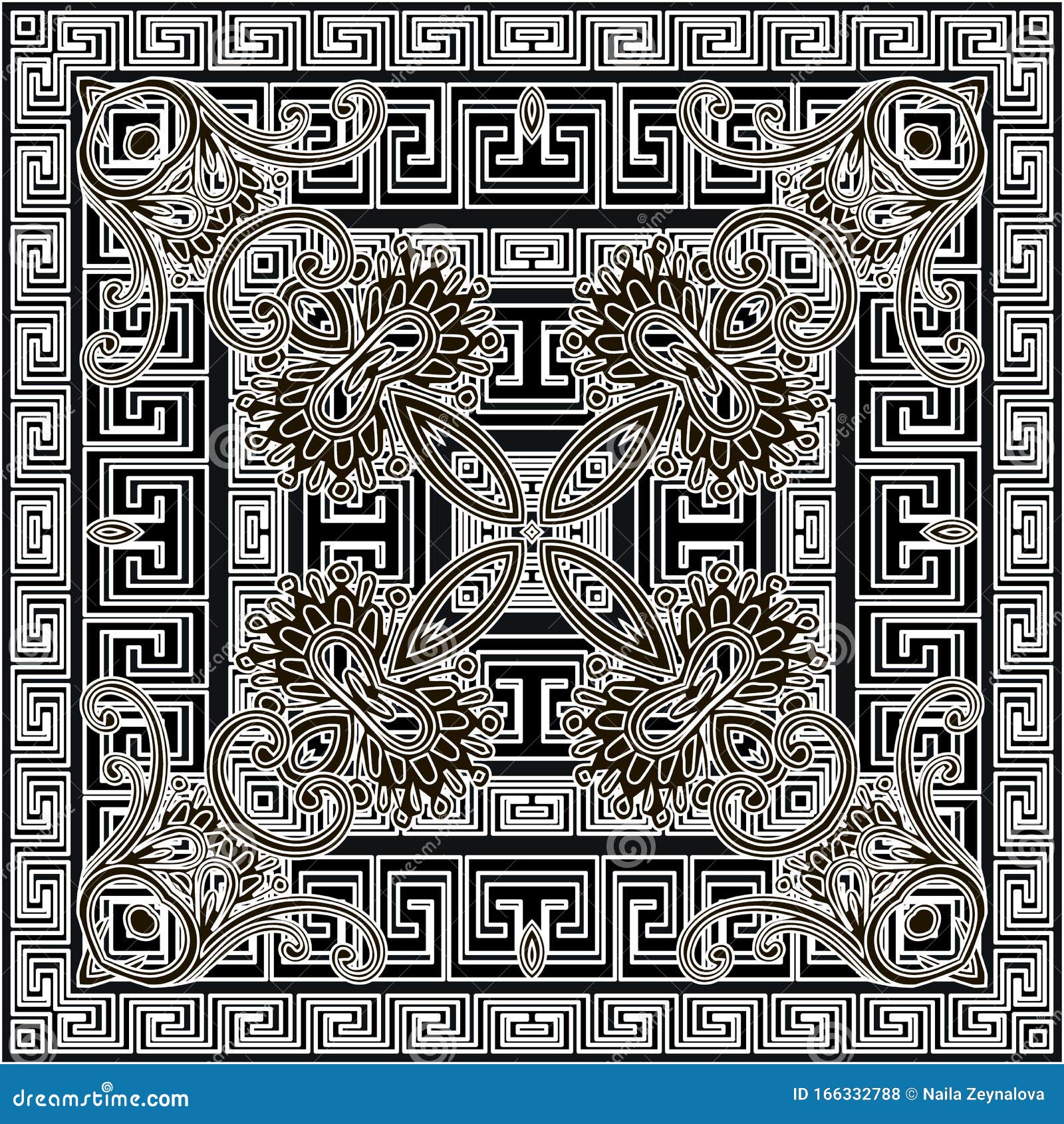 Floral Seamless Pattern with Greek Square Frames. Vector Ornamental ...