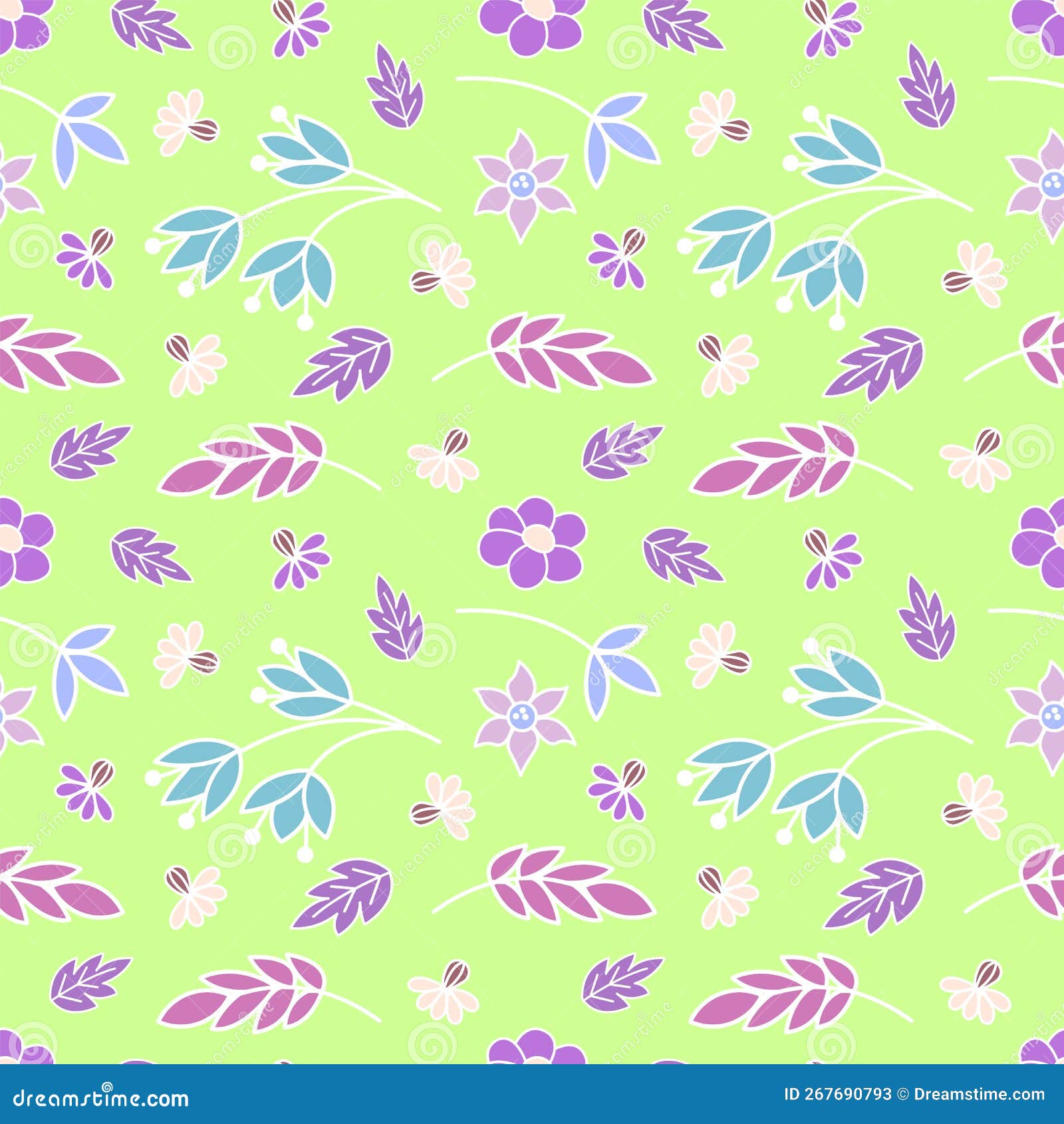 Floral Seamless Pattern. Green Background with Flowers and Leaves ...