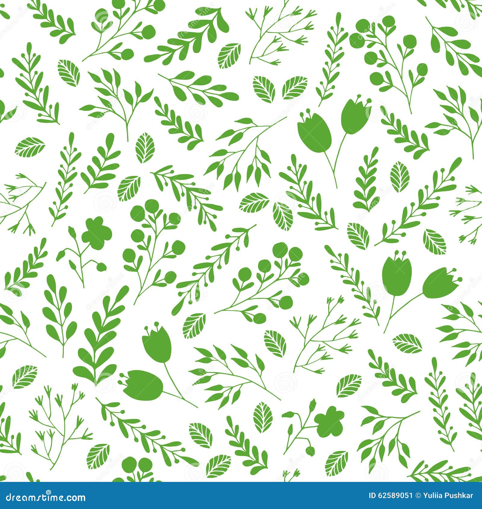 Floral Seamless Pattern With Green Garden Plants Stock Vector