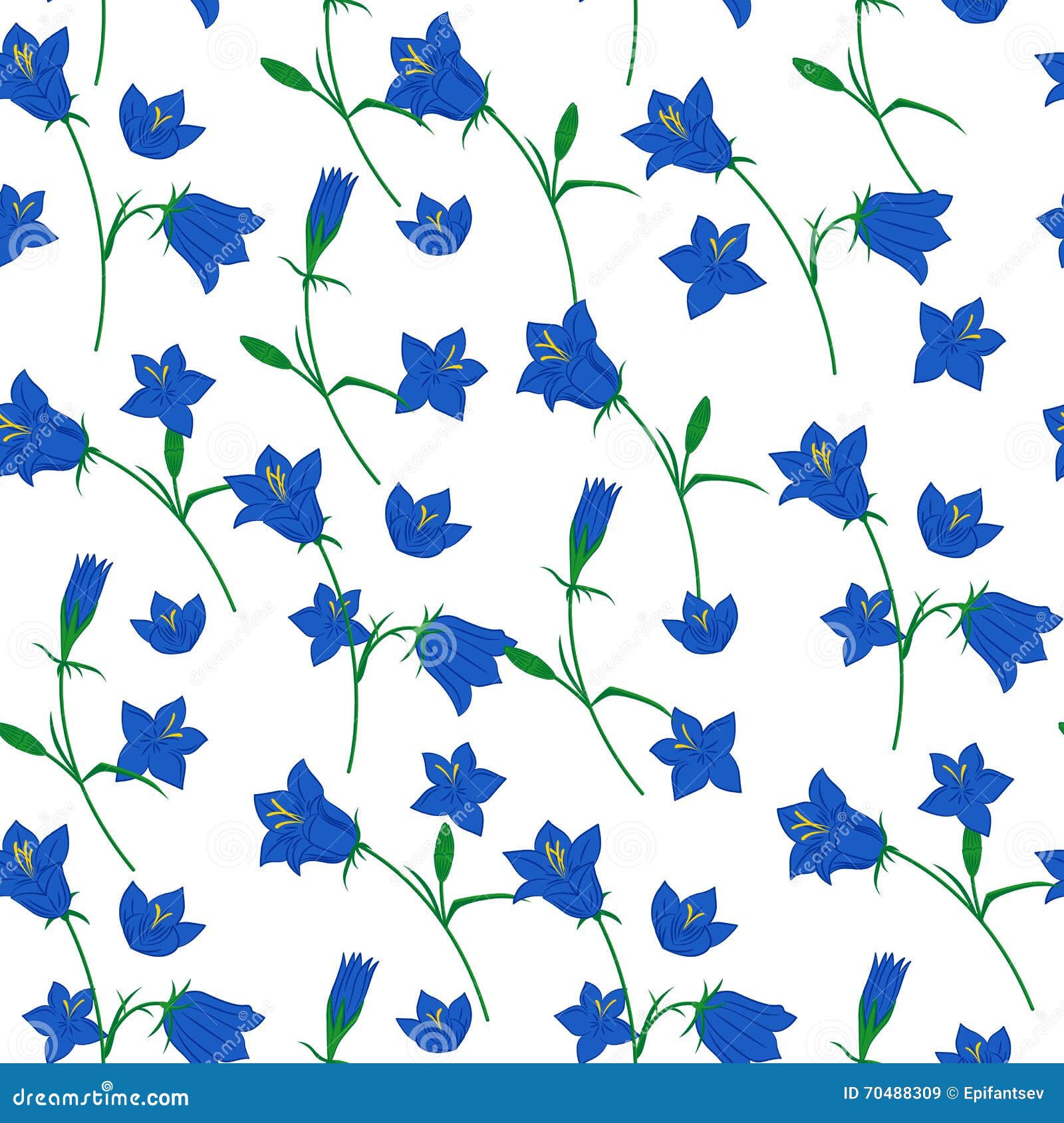 Floral Seamless Pattern with Hand Drawn Bluebell Flowers Stock Vector ...