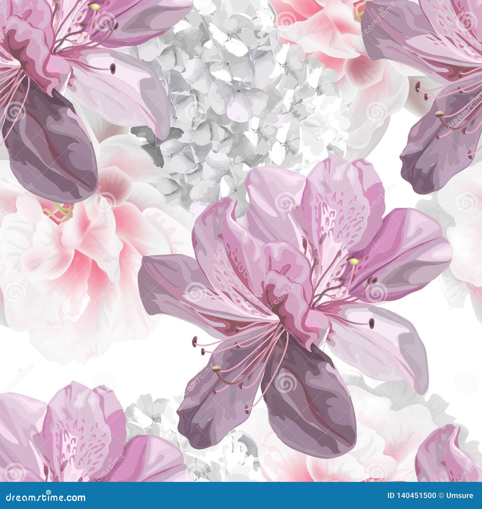 Floral Seamless Pattern with Hydrangea,azalea Vector Illustration Stock ...