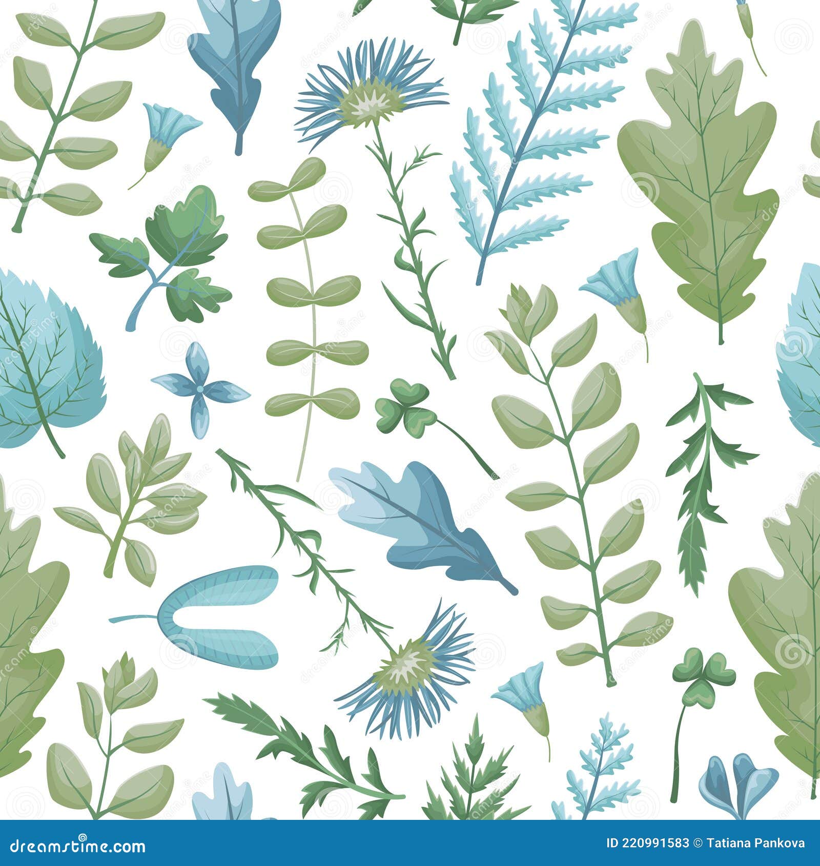 The Floral Seamless Pattern with Leaves and Flowers. Vector Botanical ...
