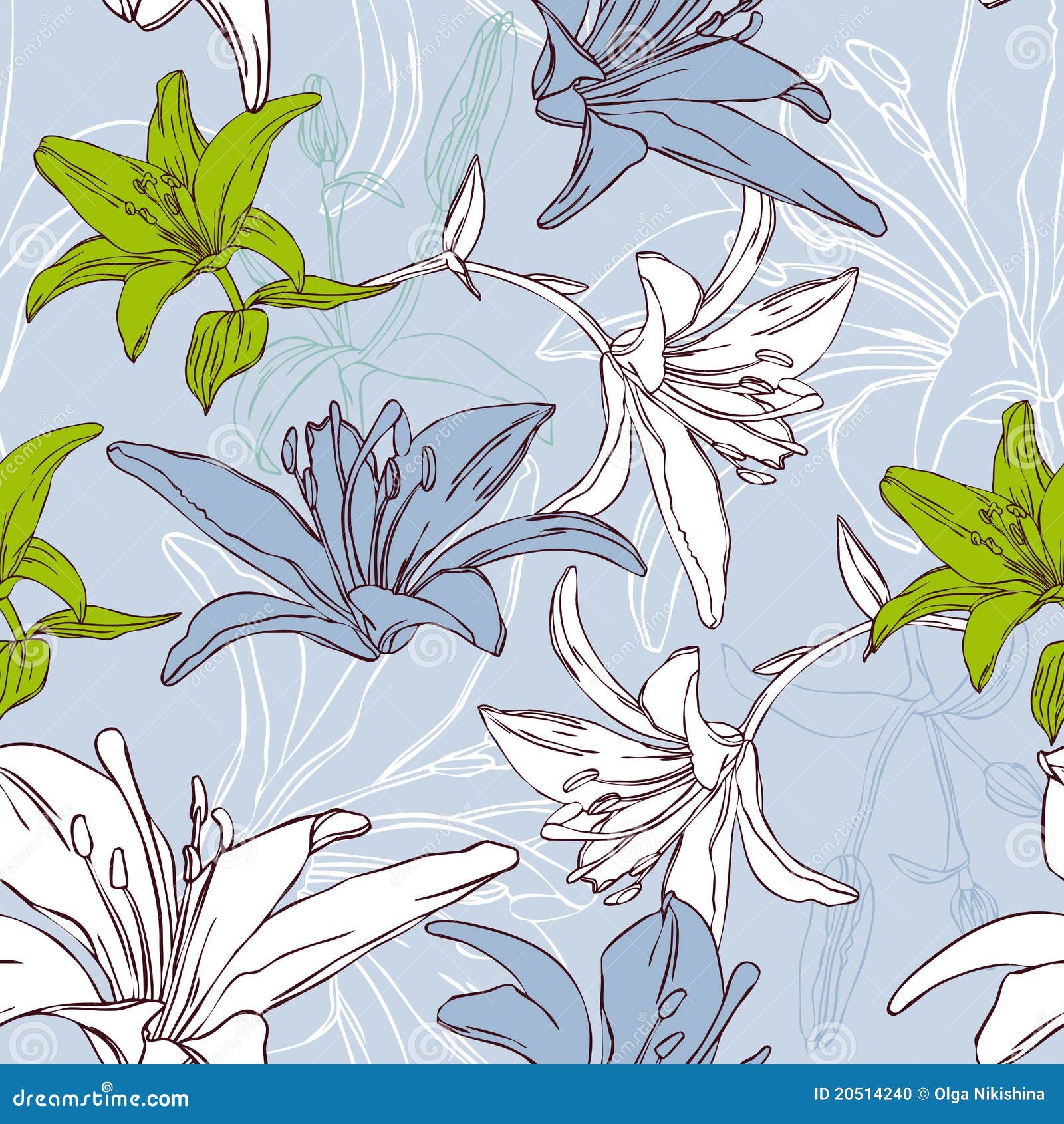 Floral Seamless Pattern with Lily Stock Vector - Illustration of ...