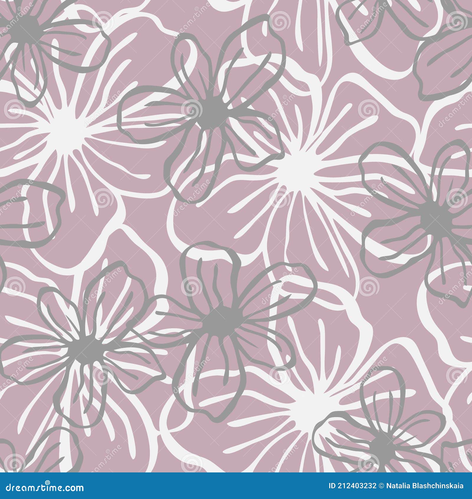 Floral Seamless Pattern. Lines Vector Buds, Line Art Stock Vector ...