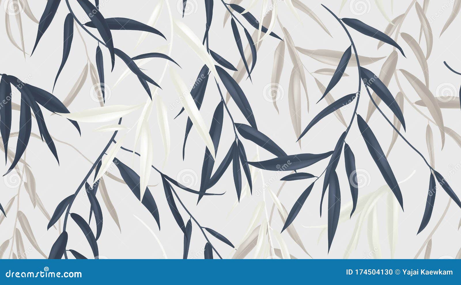 Floral Seamless Pattern, Multicolored Weeping Willow Leaves on Light ...