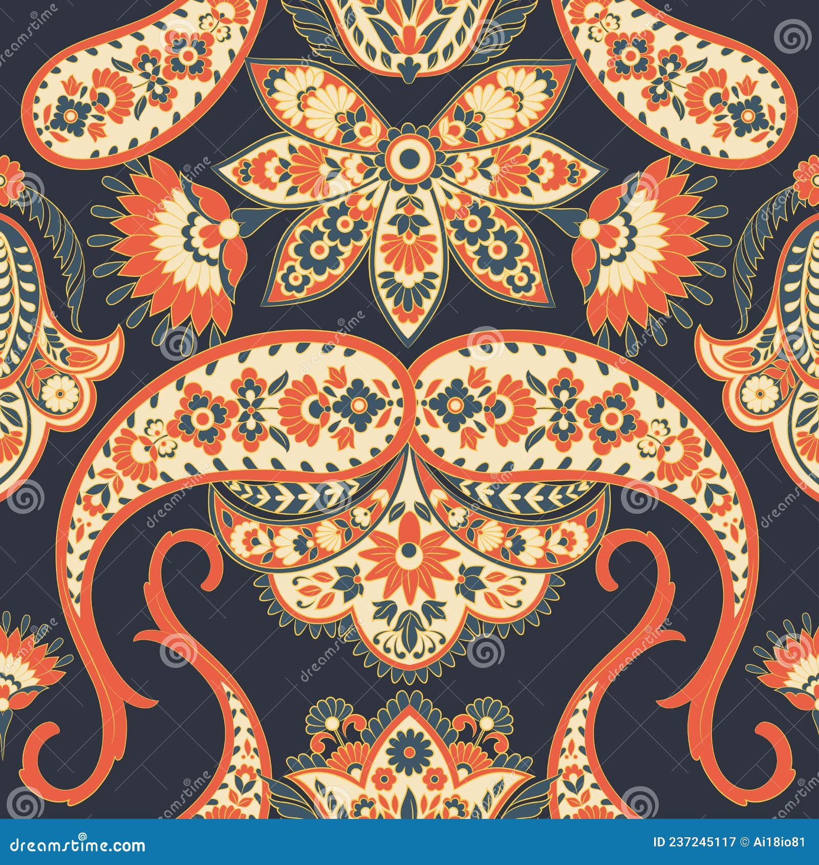Floral Seamless Pattern With Paisley Ornament Vector Illustration In