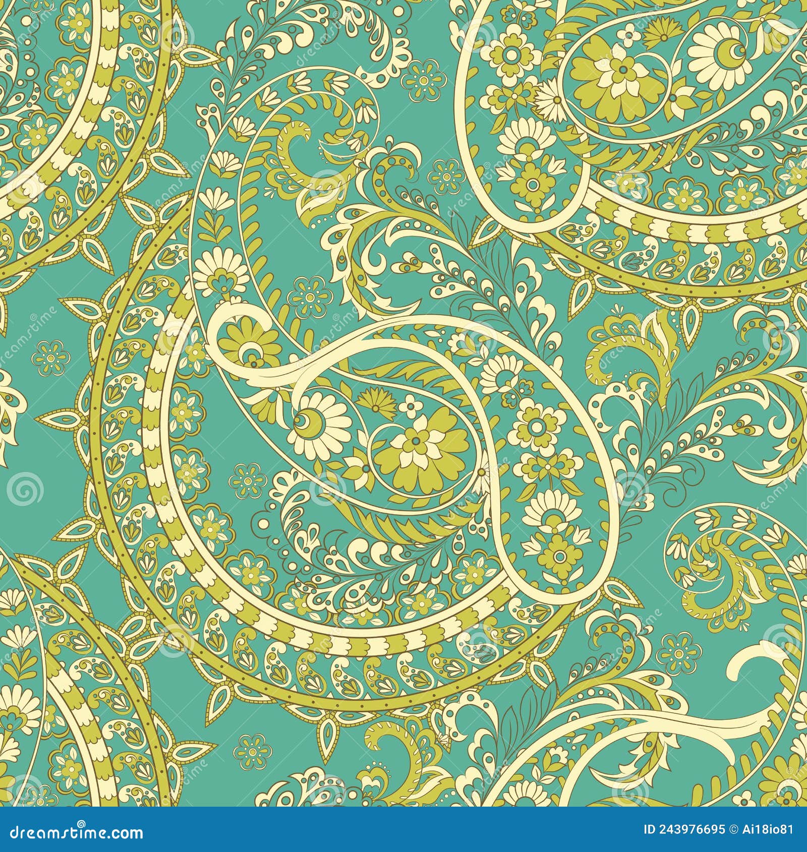 Floral Seamless Pattern With Paisley Ornament Vector Illustration In