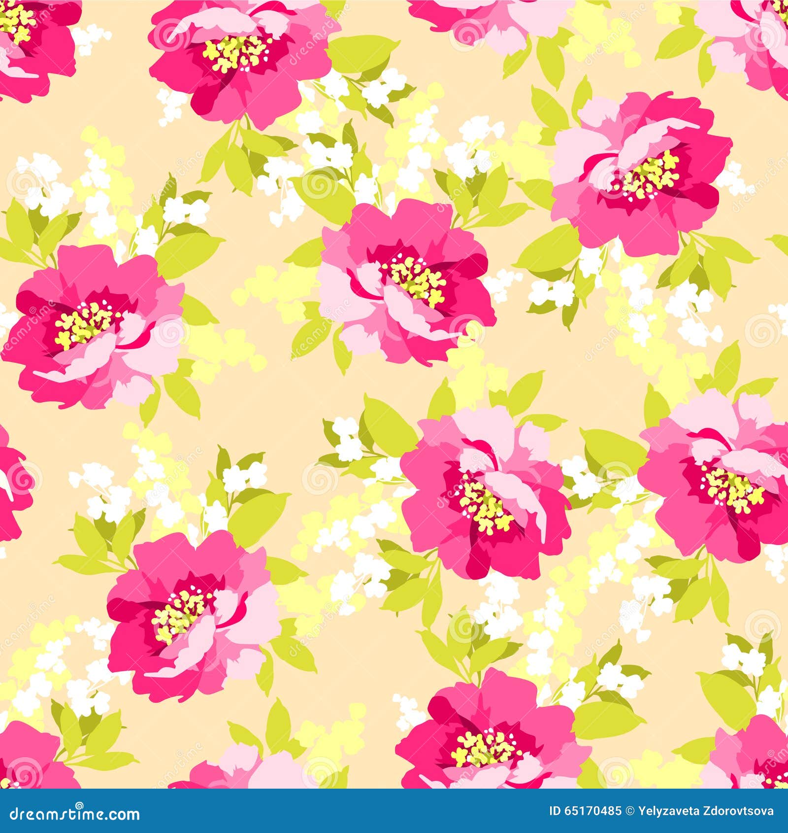 Floral Seamless Pattern with Pink Flowers Stock Vector - Illustration ...