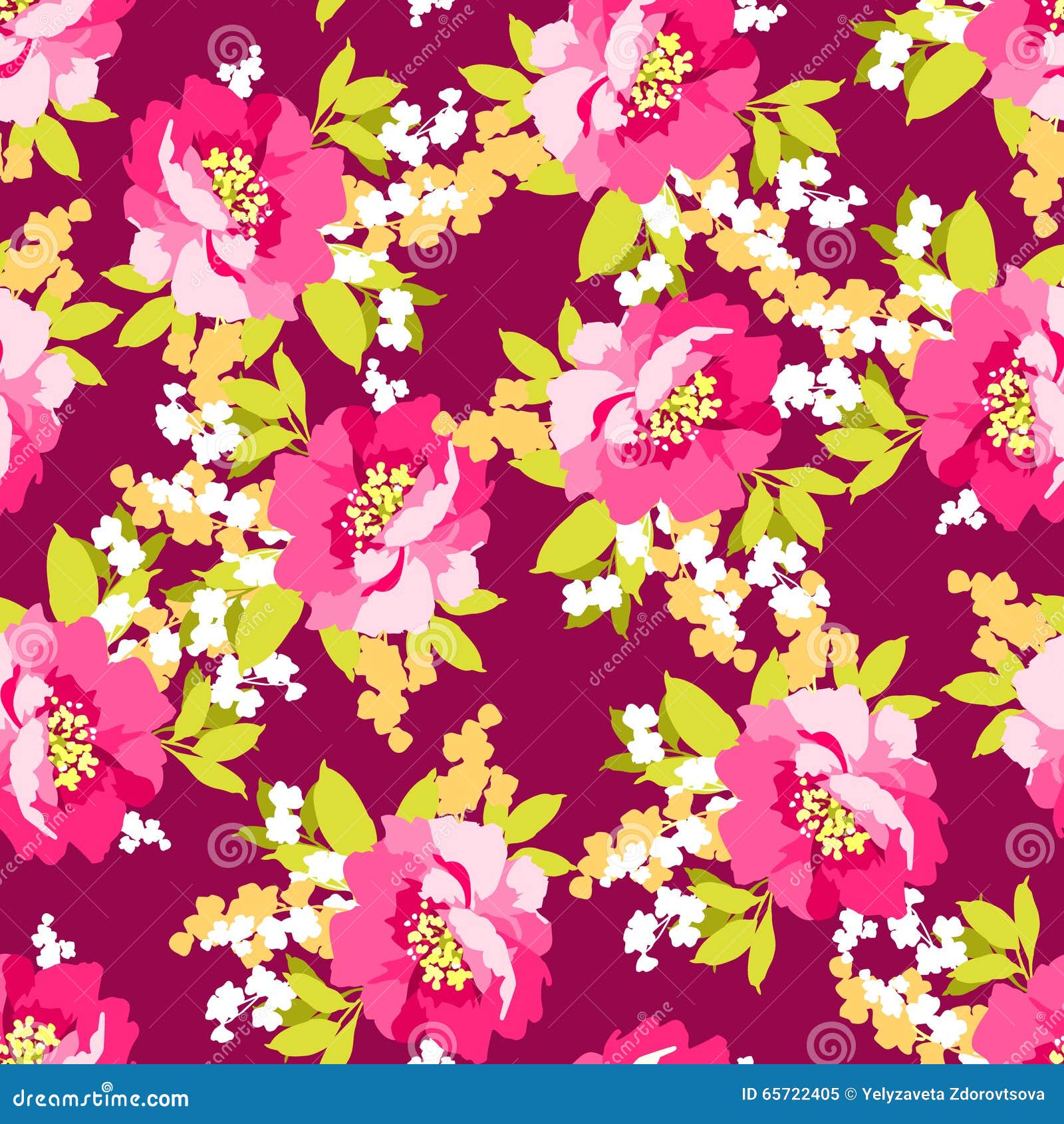Floral Seamless Pattern with Pink Flowers Stock Vector - Illustration ...