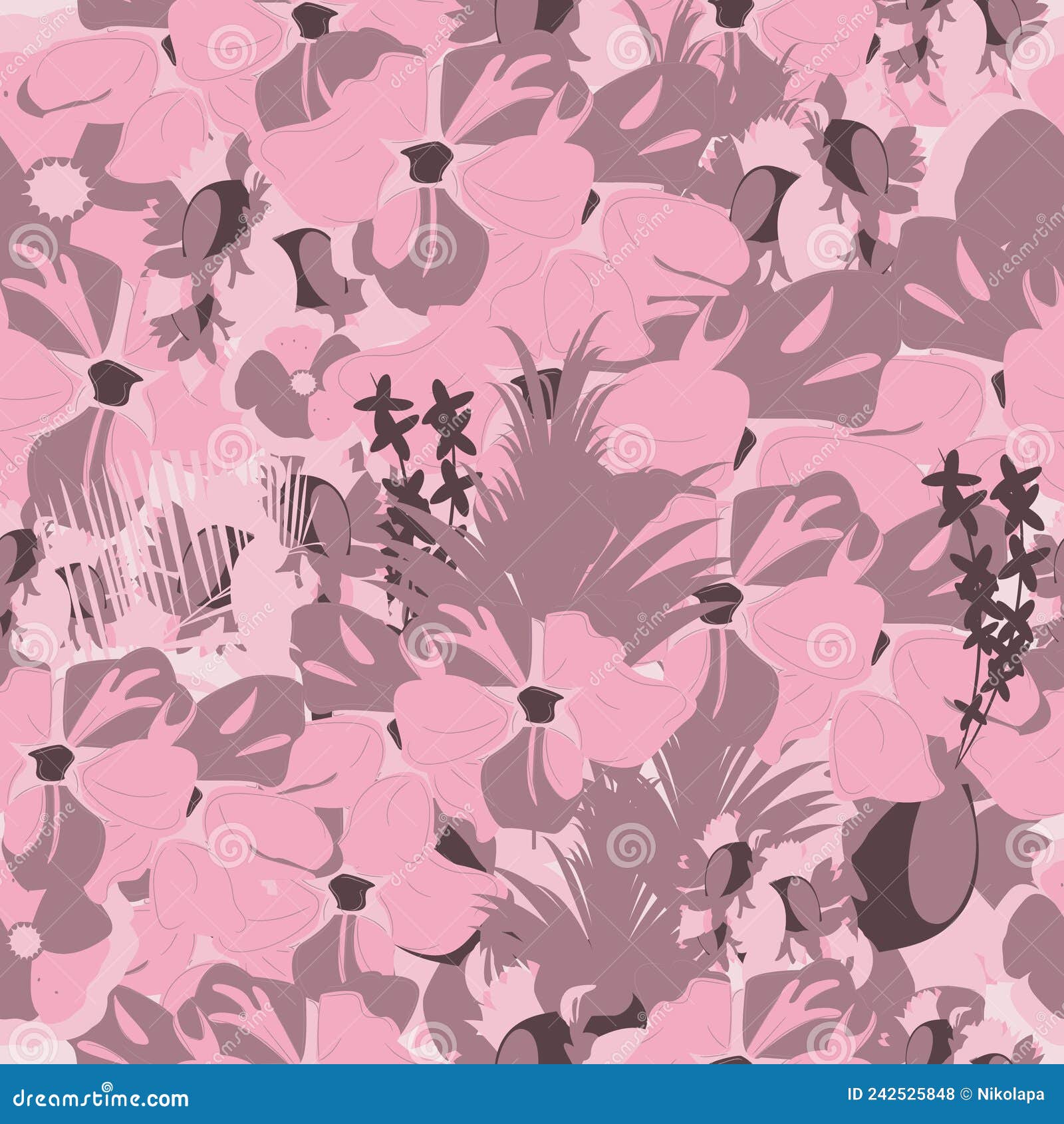 Floral Seamless Pattern. Pink Overlapping Flowers on a Pink Background ...