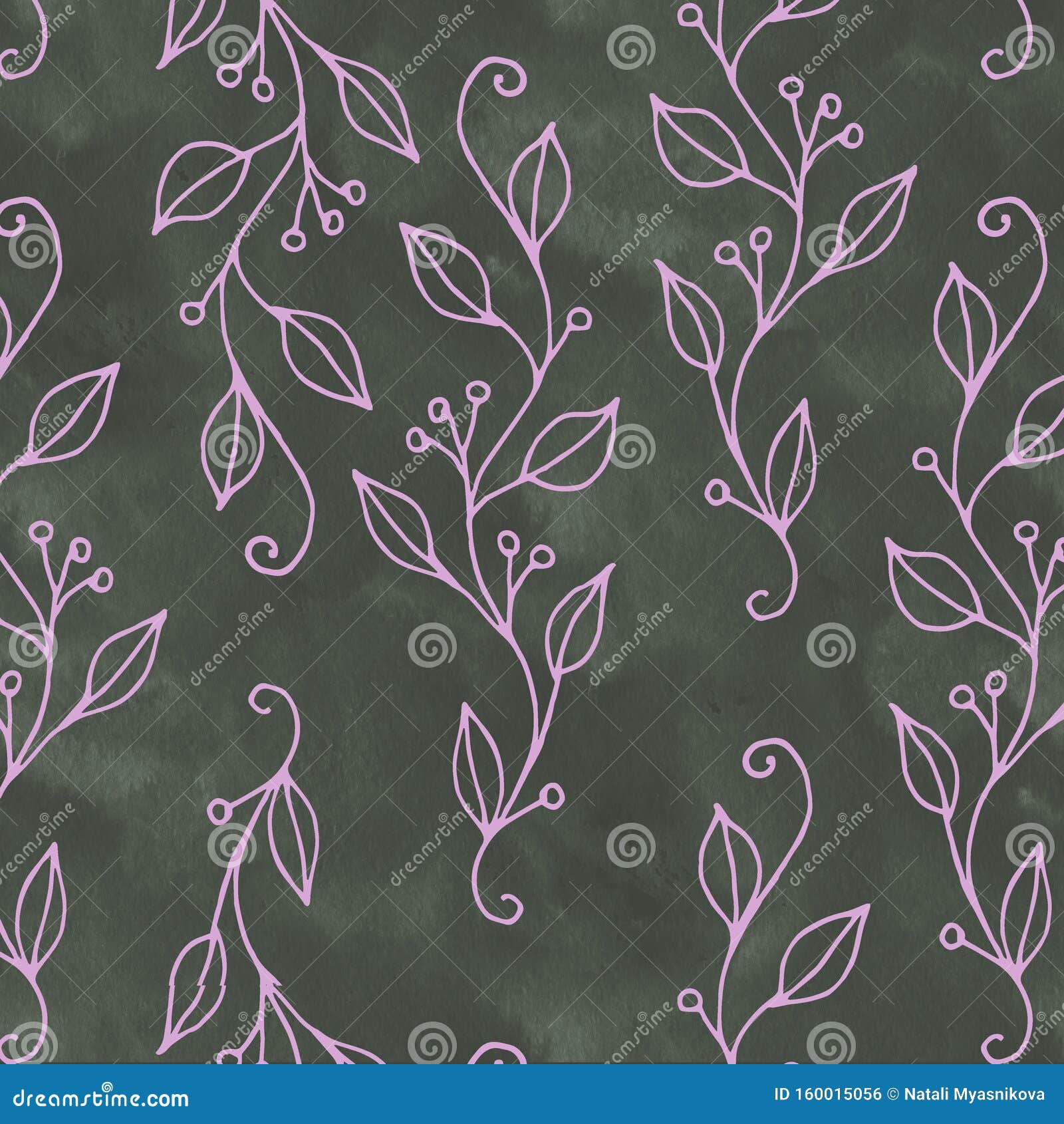 Floral Seamless Pattern with Pink Twig and Leaves. Stock Illustration ...