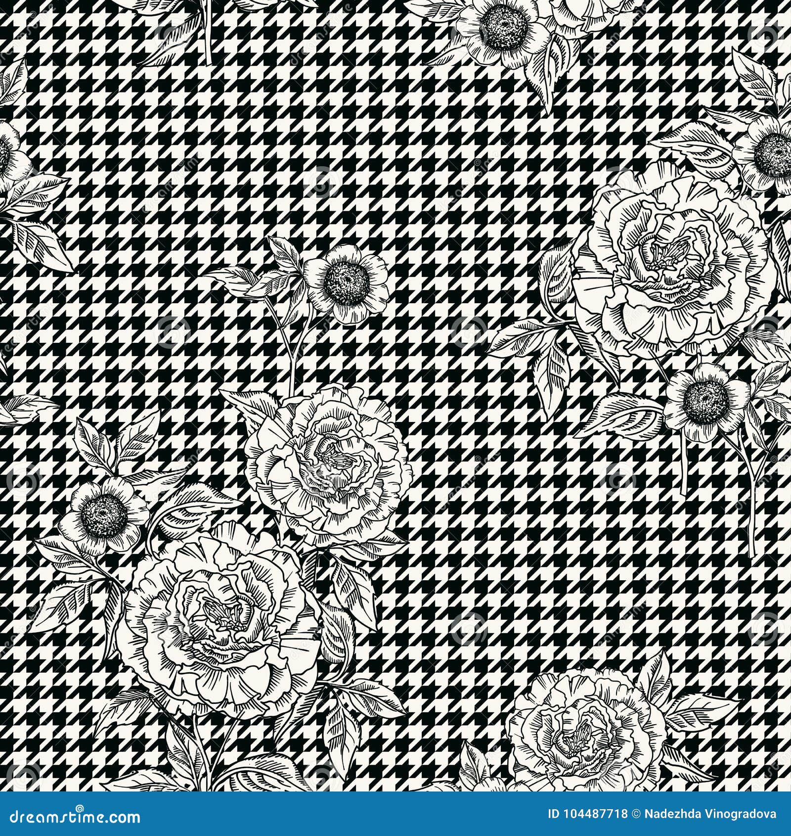Floral Seamless Pattern with Plaid Background. Vector Template Stock ...