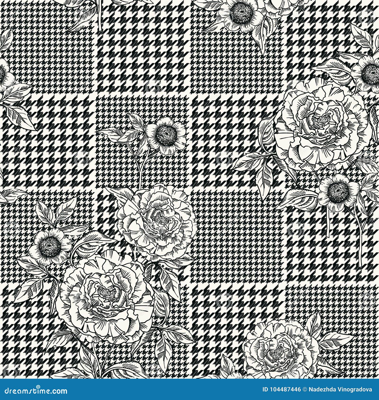 Floral Seamless Pattern with Plaid Background. Vector Template Stock ...
