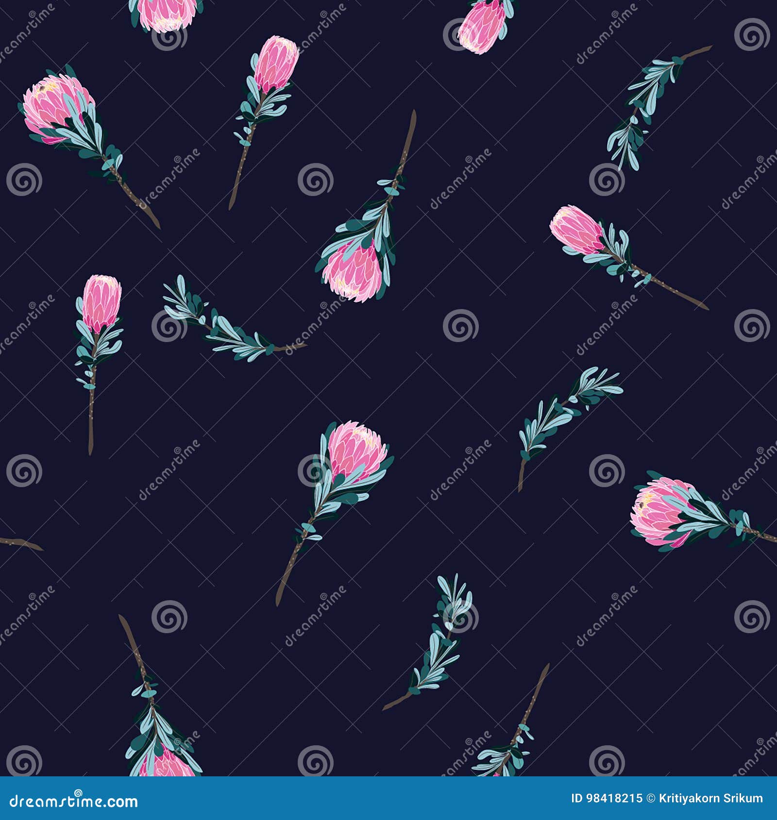 Floral Seamless Pattern with Protea. Hand Drawn Stock Illustration ...