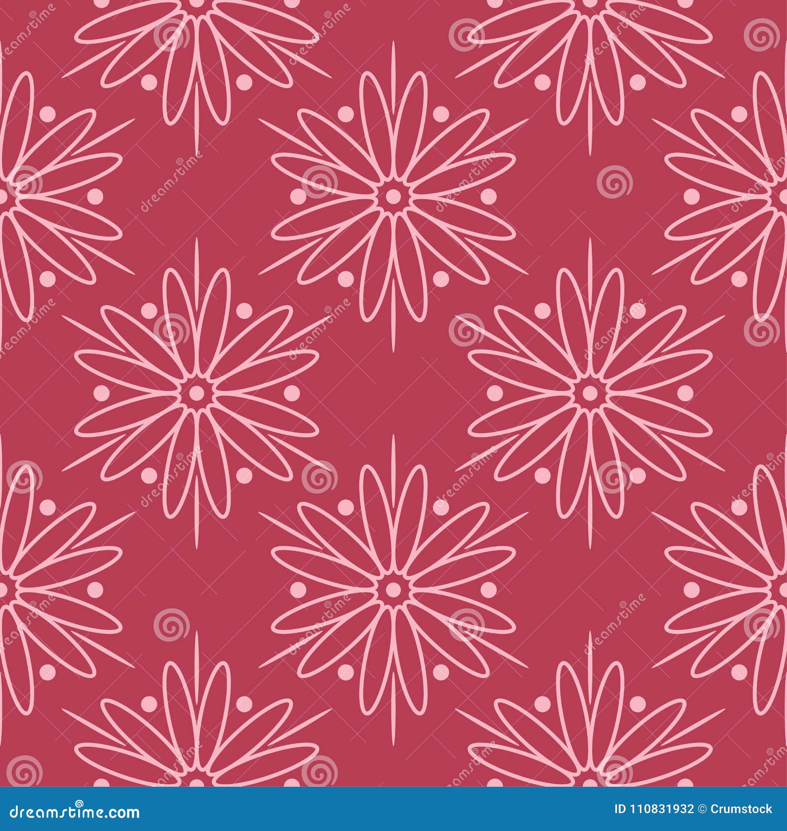 Floral Seamless Pattern on Red Background Stock Vector - Illustration ...