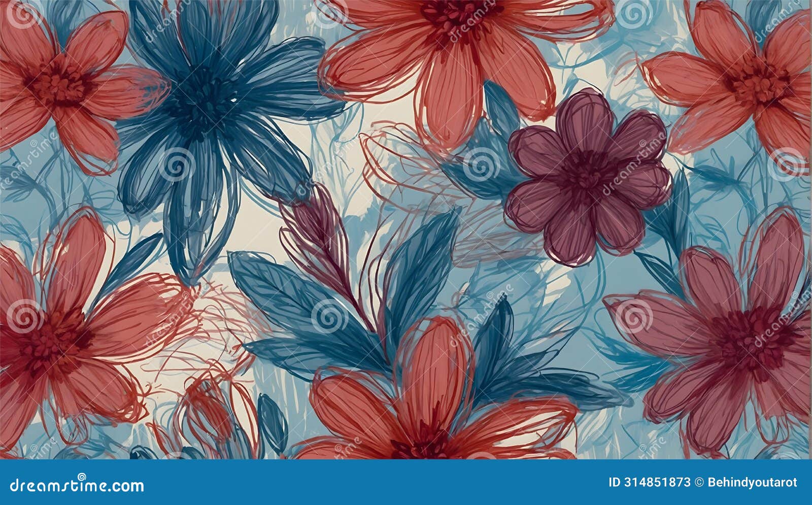 Floral Seamless Pattern with Red and Blue Flowers Stock Illustration ...