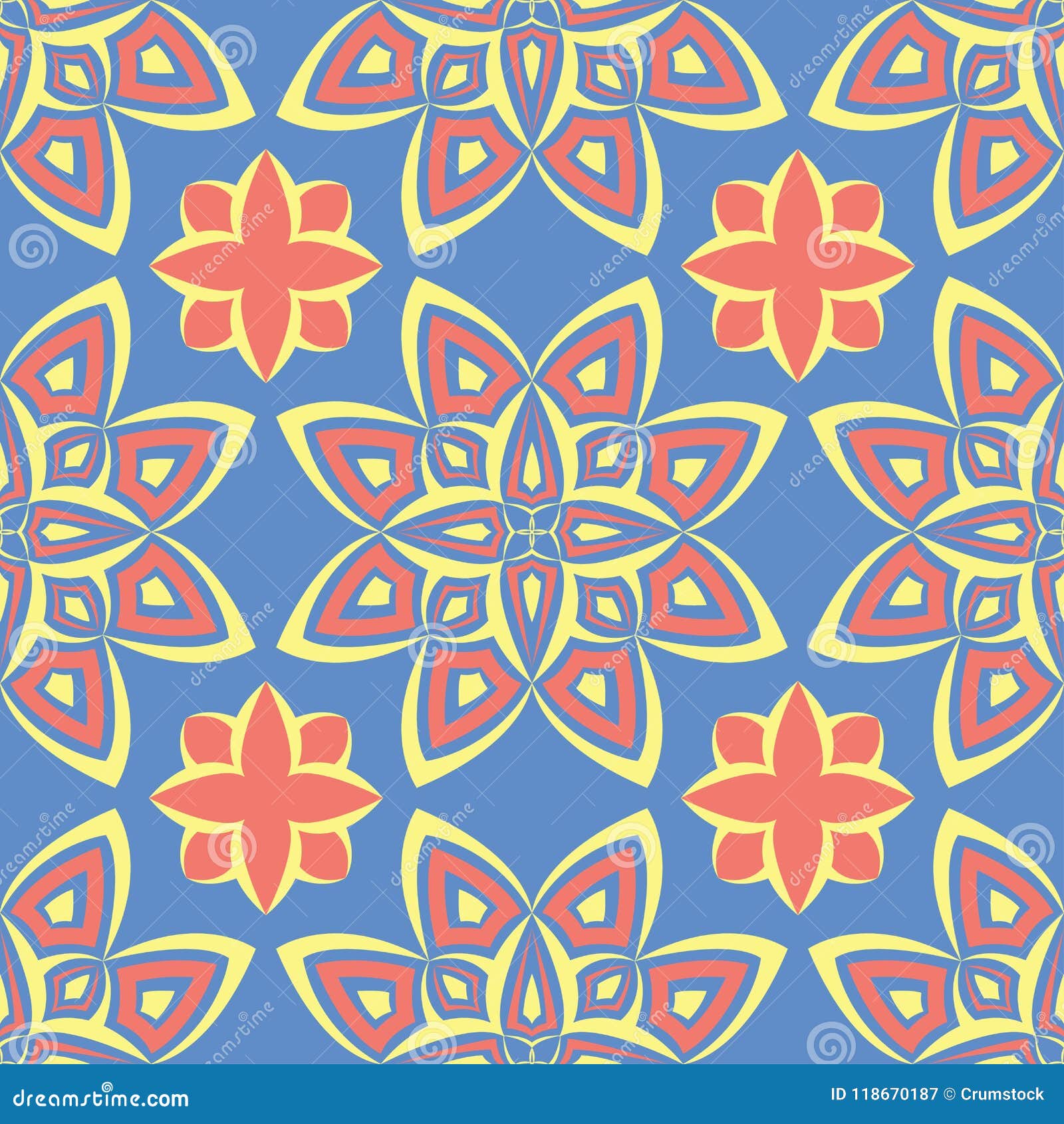 Floral Seamless Pattern Red And Yellow Flower Elements On Blue