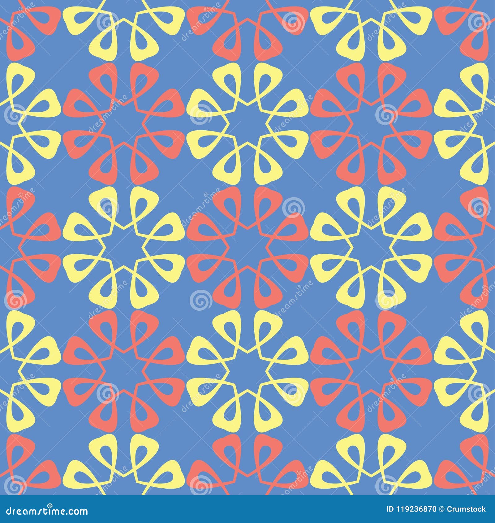 Floral Seamless Pattern. Red and Yellow Flower Elements on Blue ...