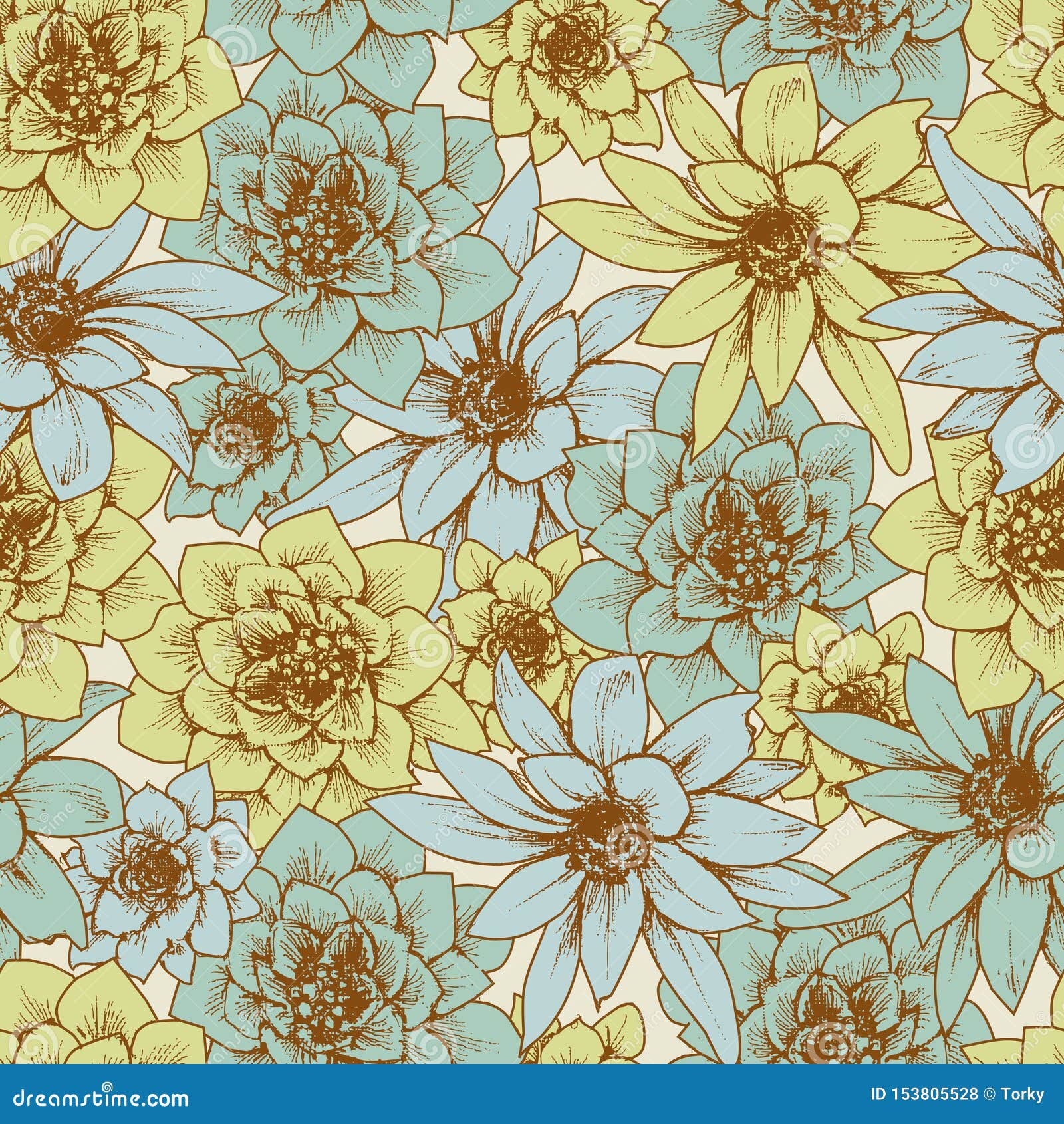Floral Seamless Pattern in Retro Style Stock Vector - Illustration of ...