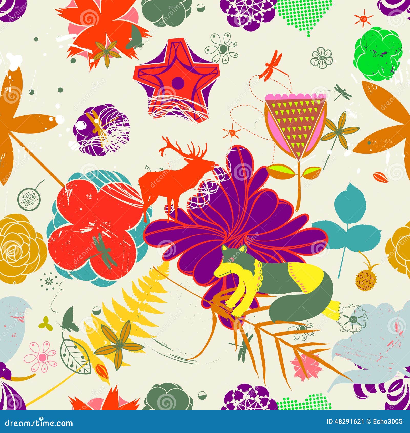 Floral Seamless Pattern in Retro Style Stock Illustration ...