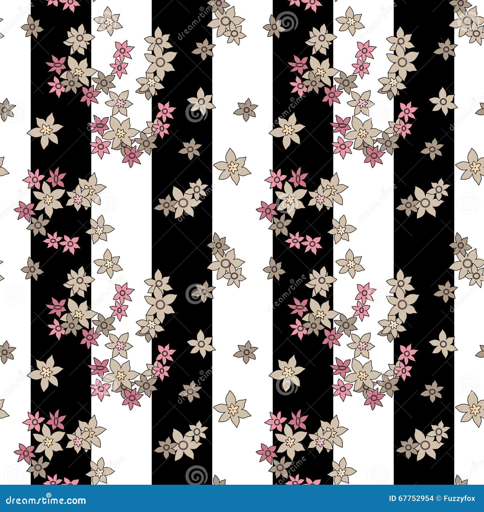 Floral Seamless Pattern in Retro Style, Small Flowers on Striped Stock ...