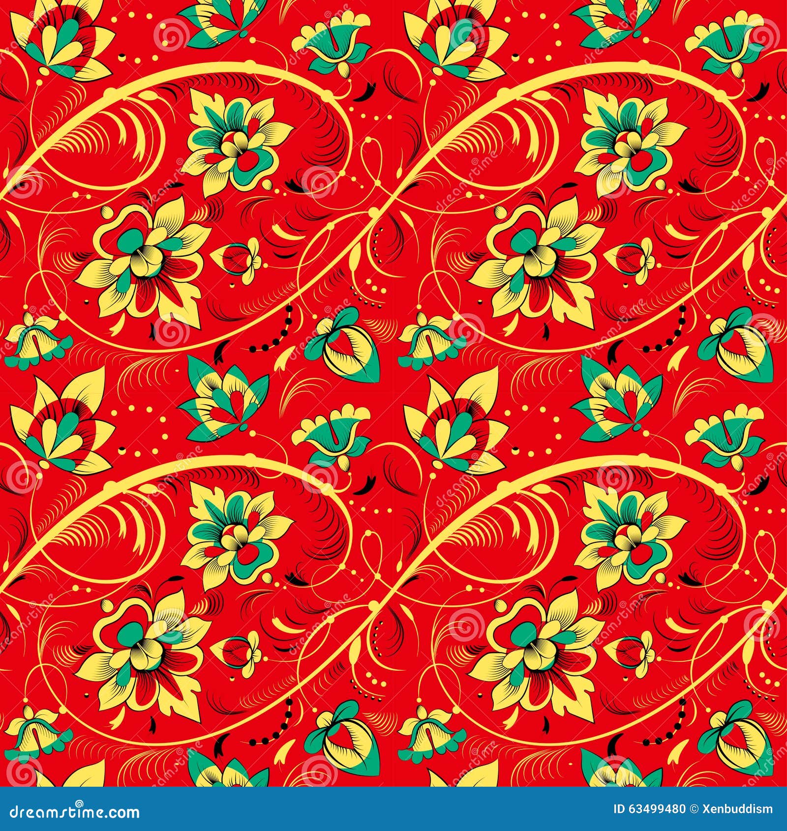 Floral Seamless Pattern in Russian Tradition Style Stock Illustration ...