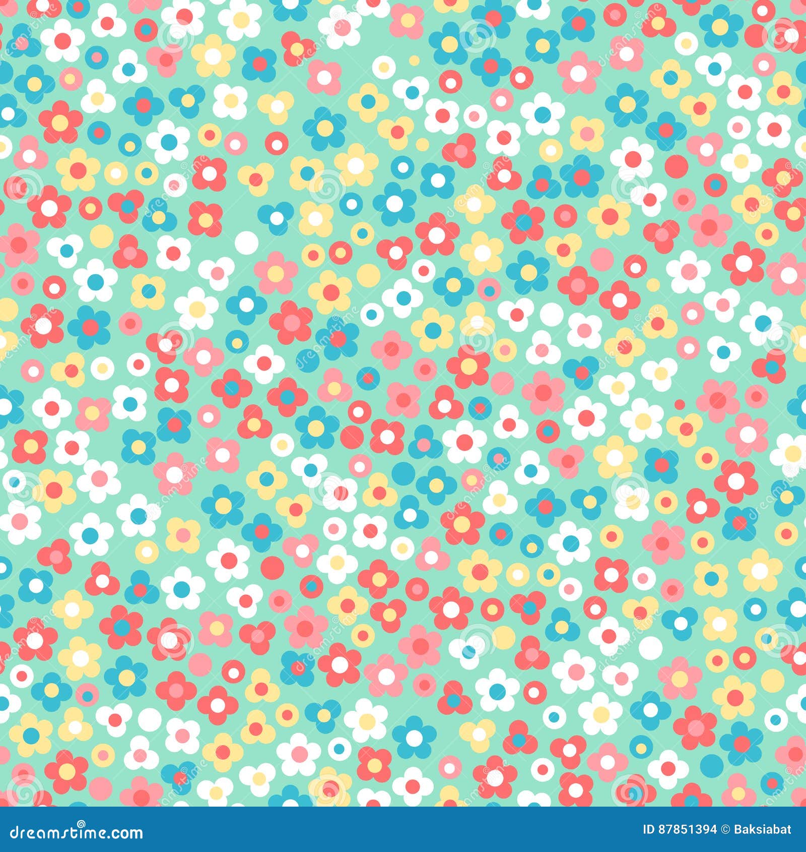 Floral Seamless Pattern. Small Cute Simple Flowers. Green Background ...