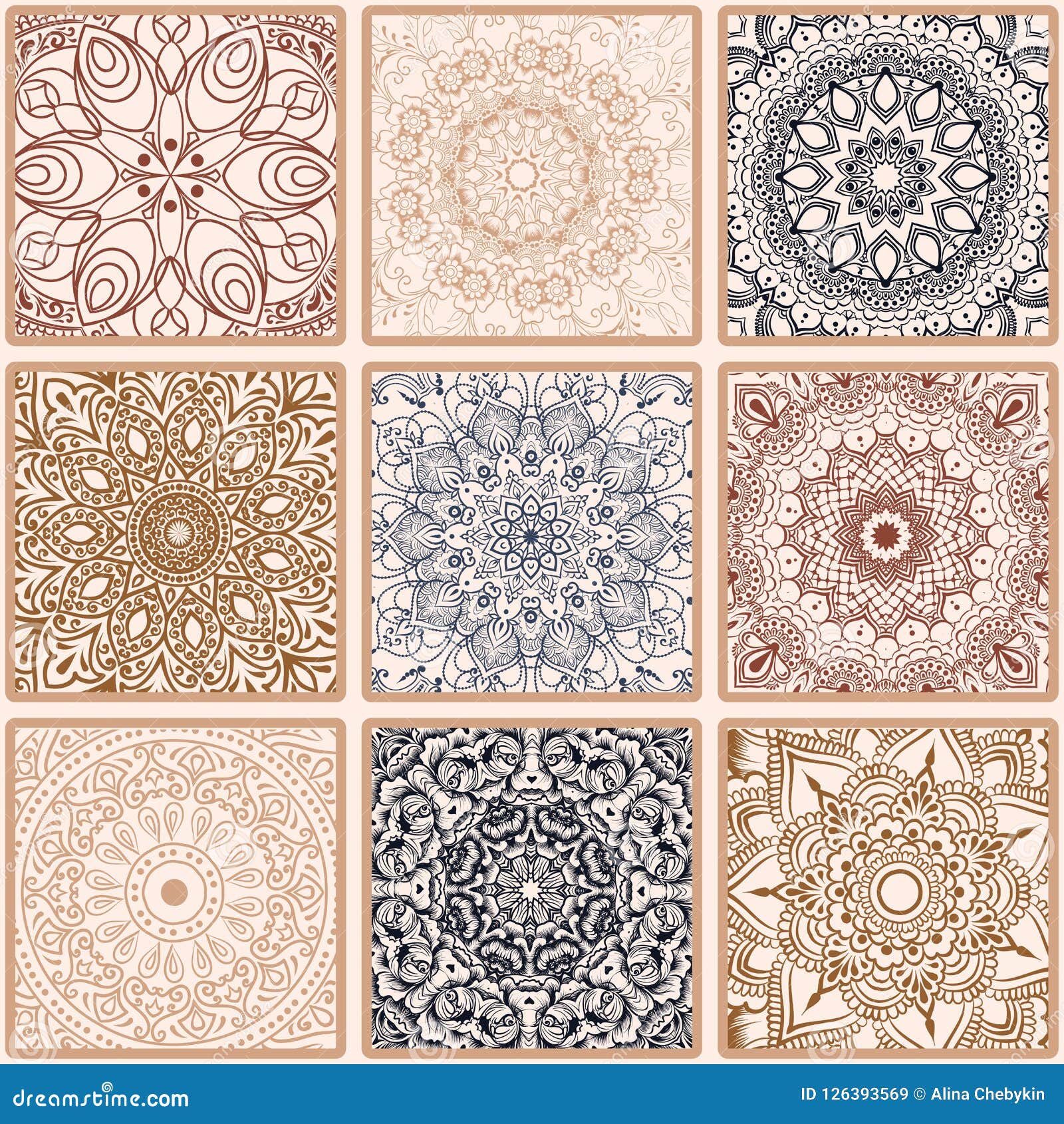 Floral Seamless Pattern from Squares with Mandala Stock Vector ...