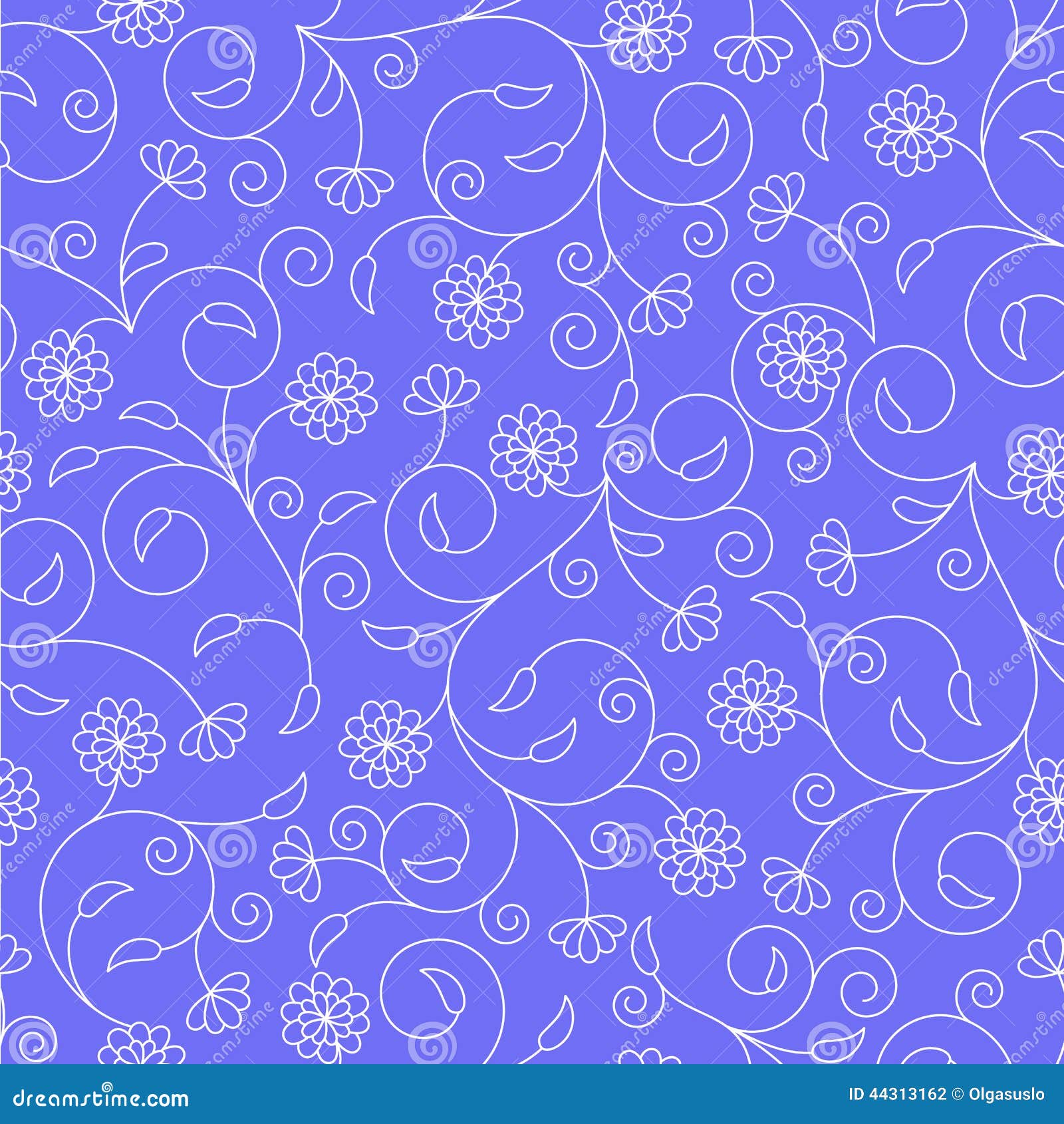 Floral Seamless Pattern with Thin White Swirls Stock Vector ...