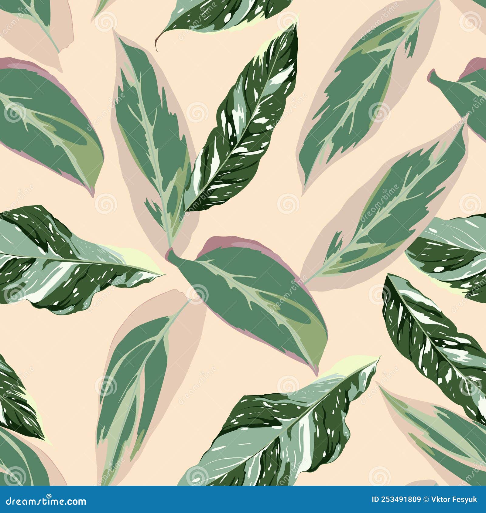 Floral Seamless Pattern, Tropical Leaves on Beige Background. Stock ...